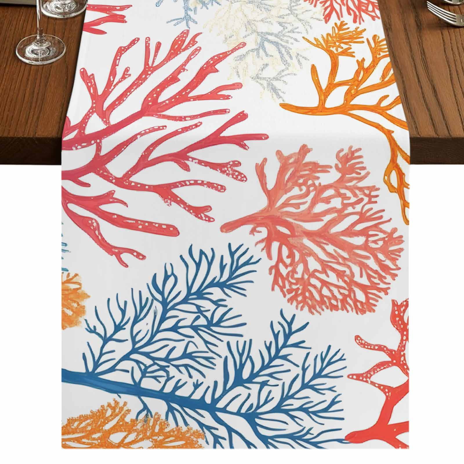 Colorful Coral 48 Inch Table Runner, Coastal Ocean Abstract Gradient ...
