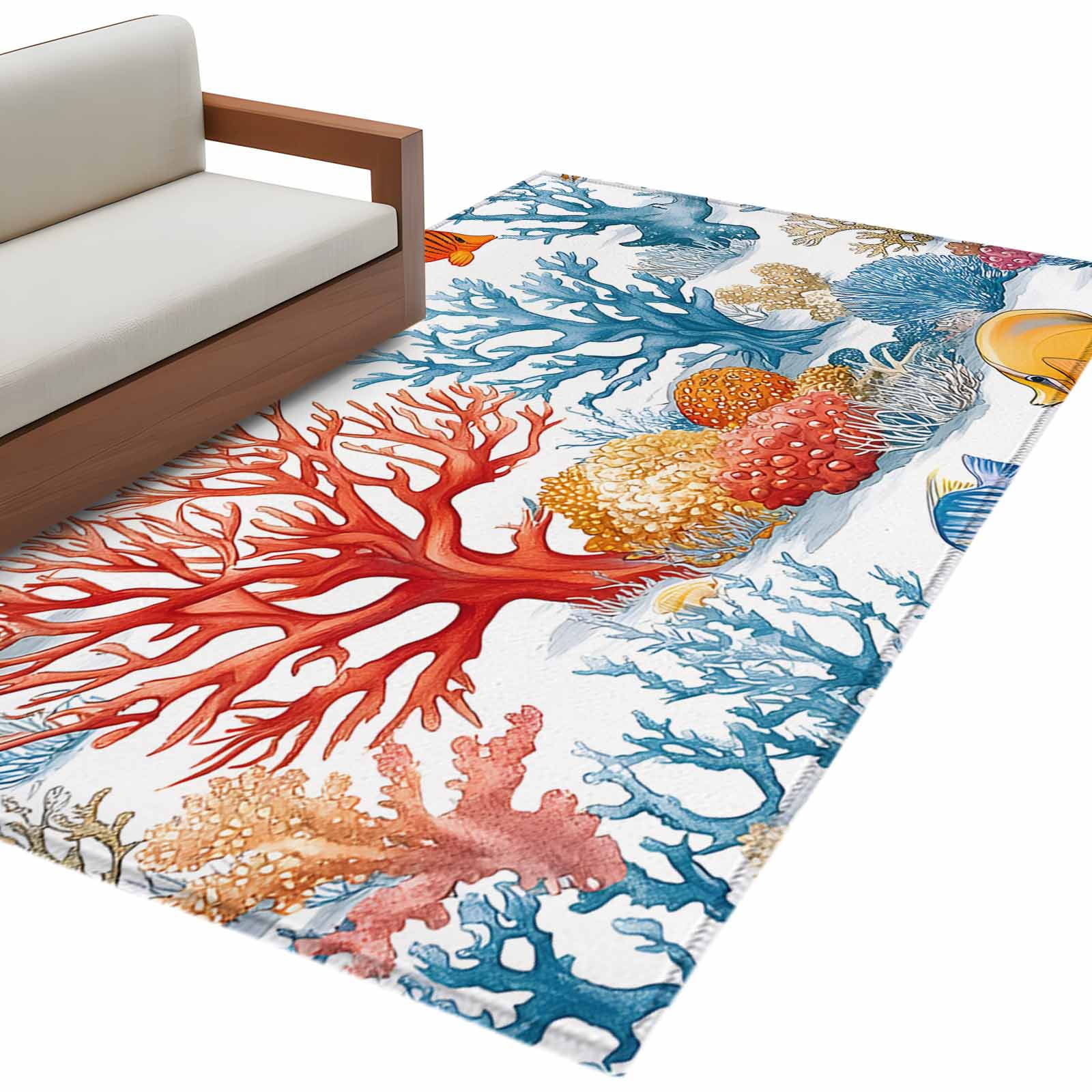 Colorful Coral Area Rug 3x5ft Ocean Fish Non-Slip Washable Square Rugs ...