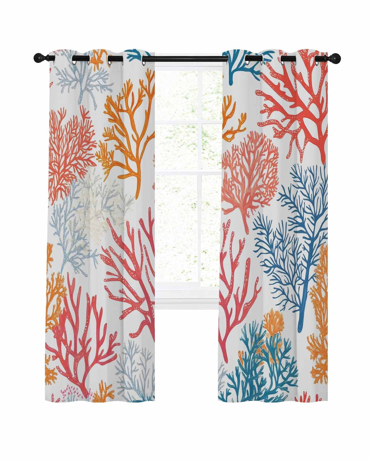 Colorful Coral Blackout Curtains, Light Blocking Print Window Curtains ...