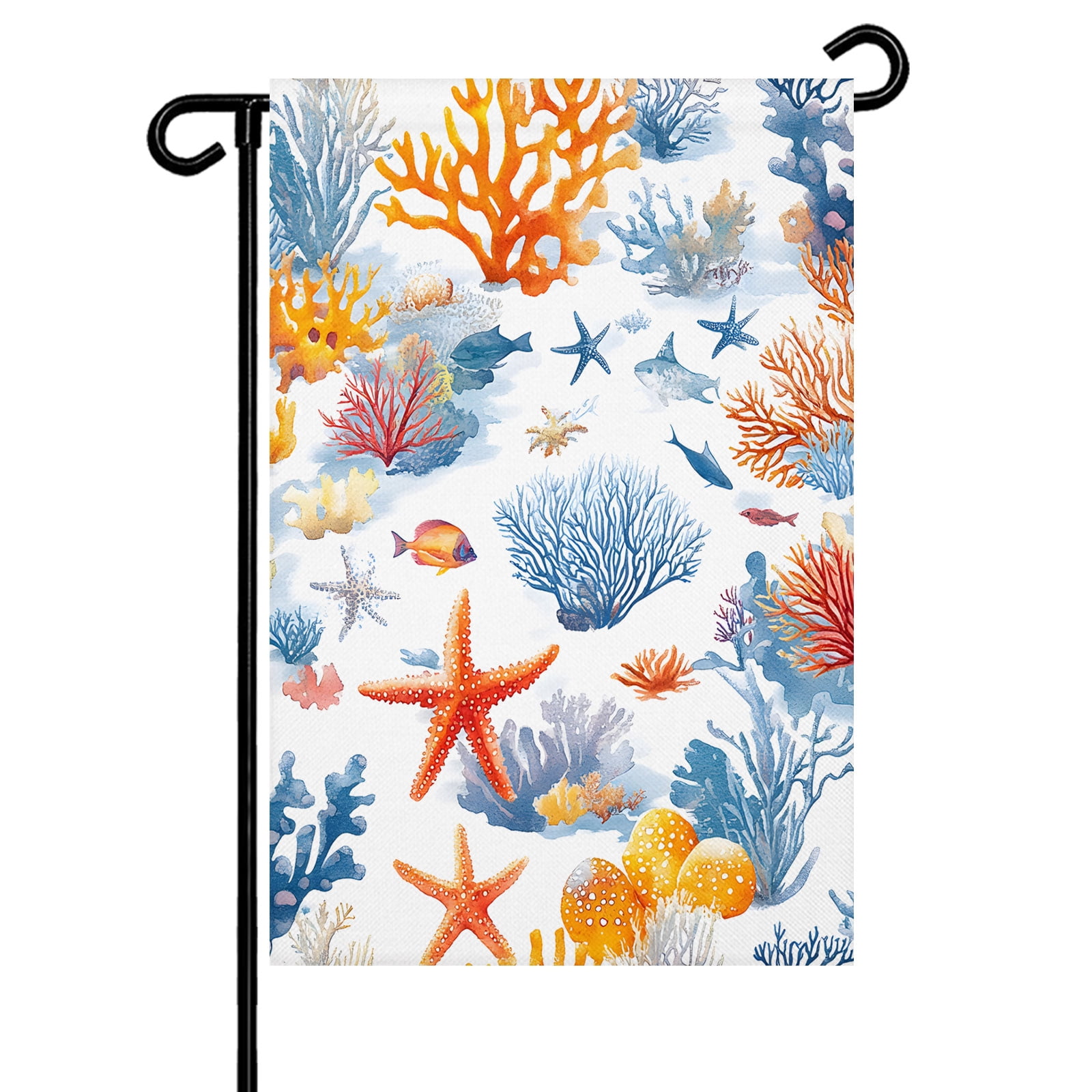 Colorful Coral Garden Flag 12x18 Inch Starfish Fish Shell Double Sided ...