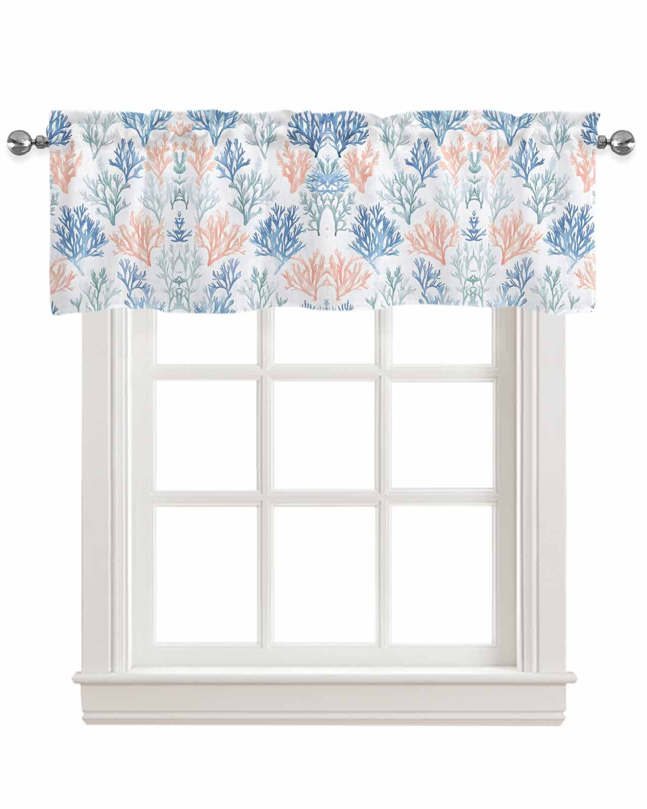 Colorful Coral Kitchen Valances for Windows Farmhouse Linen Window ...