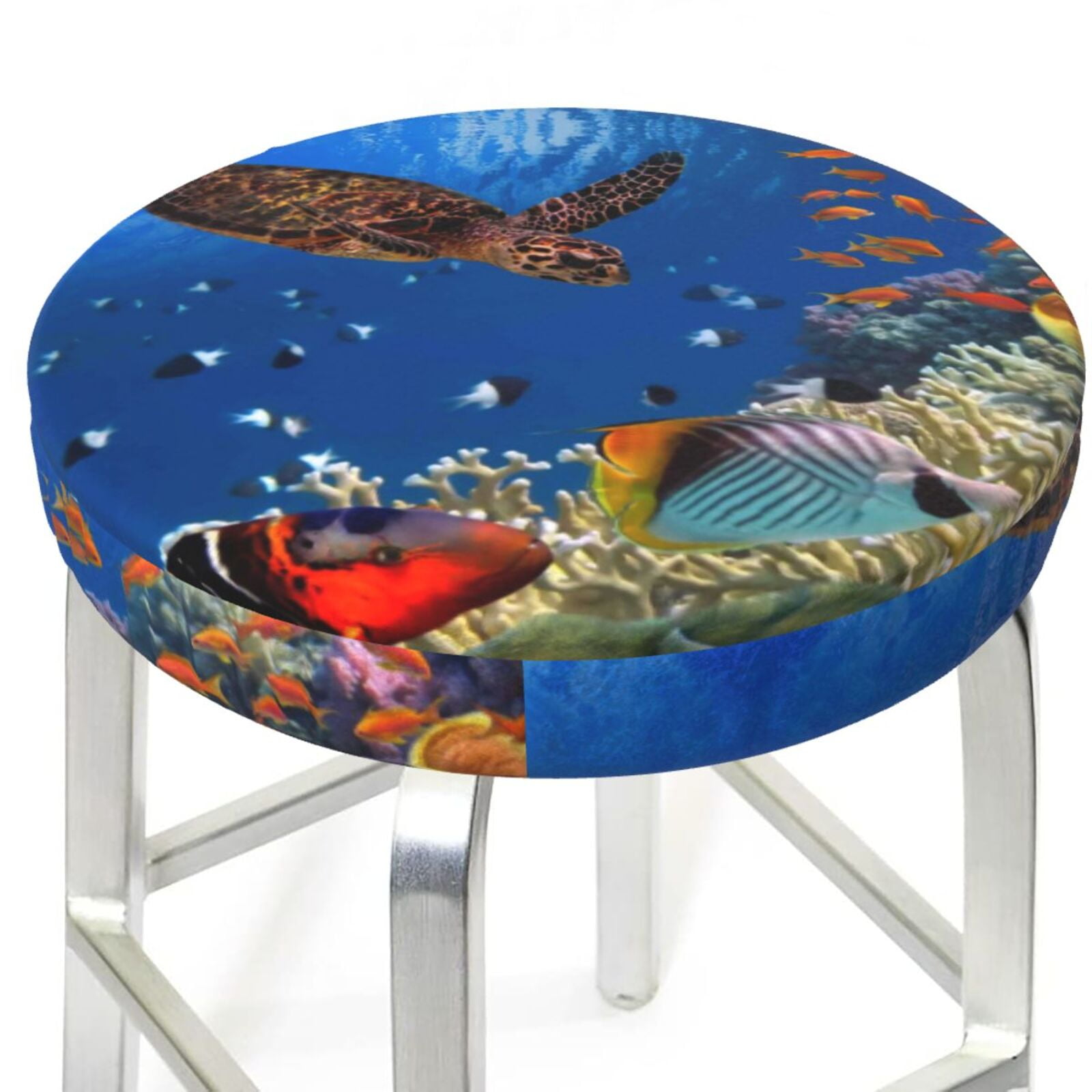Colorful Coral Reef Bar Stool Covers - Stretch Round Seat Covers with ...