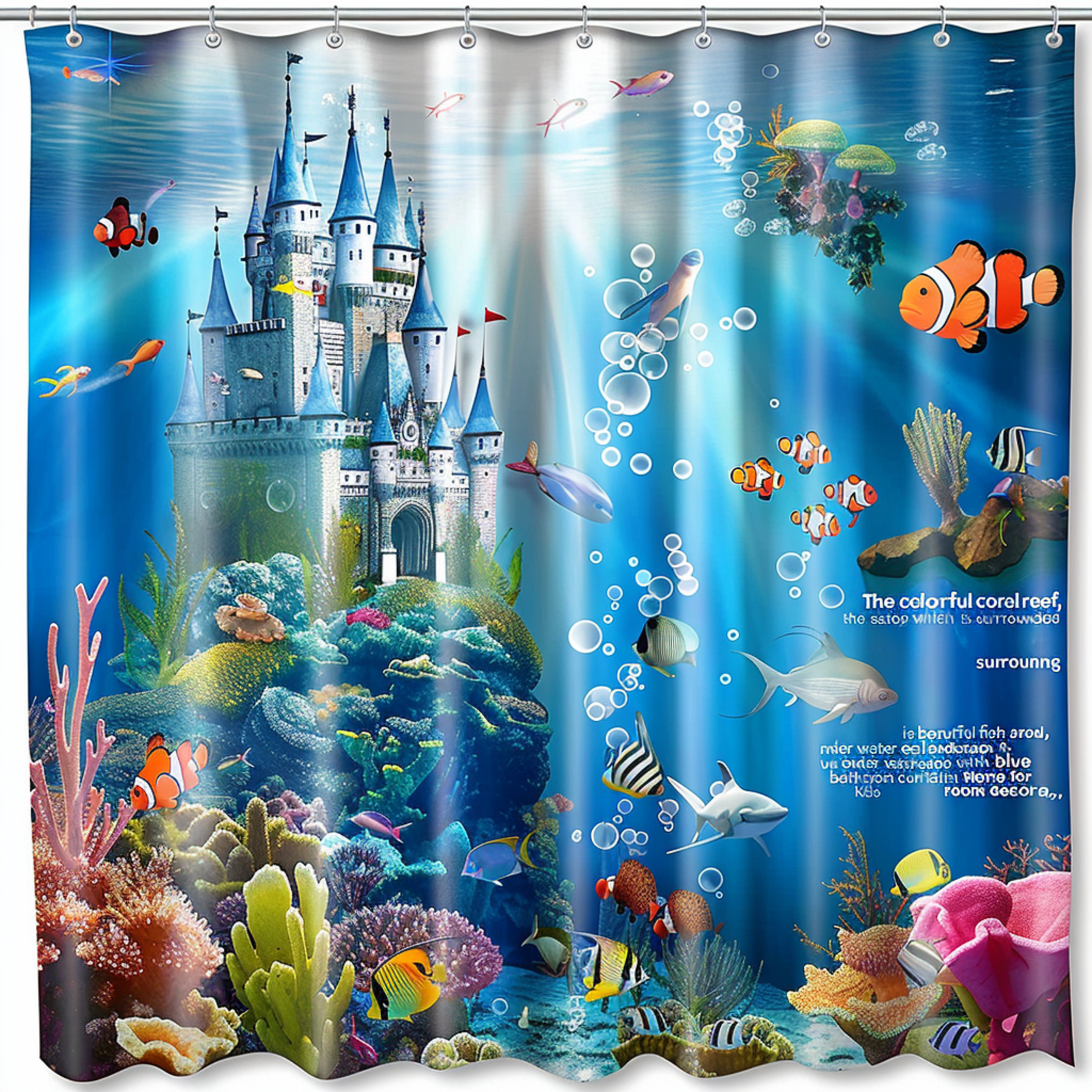 Colorful Coral Reef Castle Shower Curtain Set Kids' Room Decor with ...