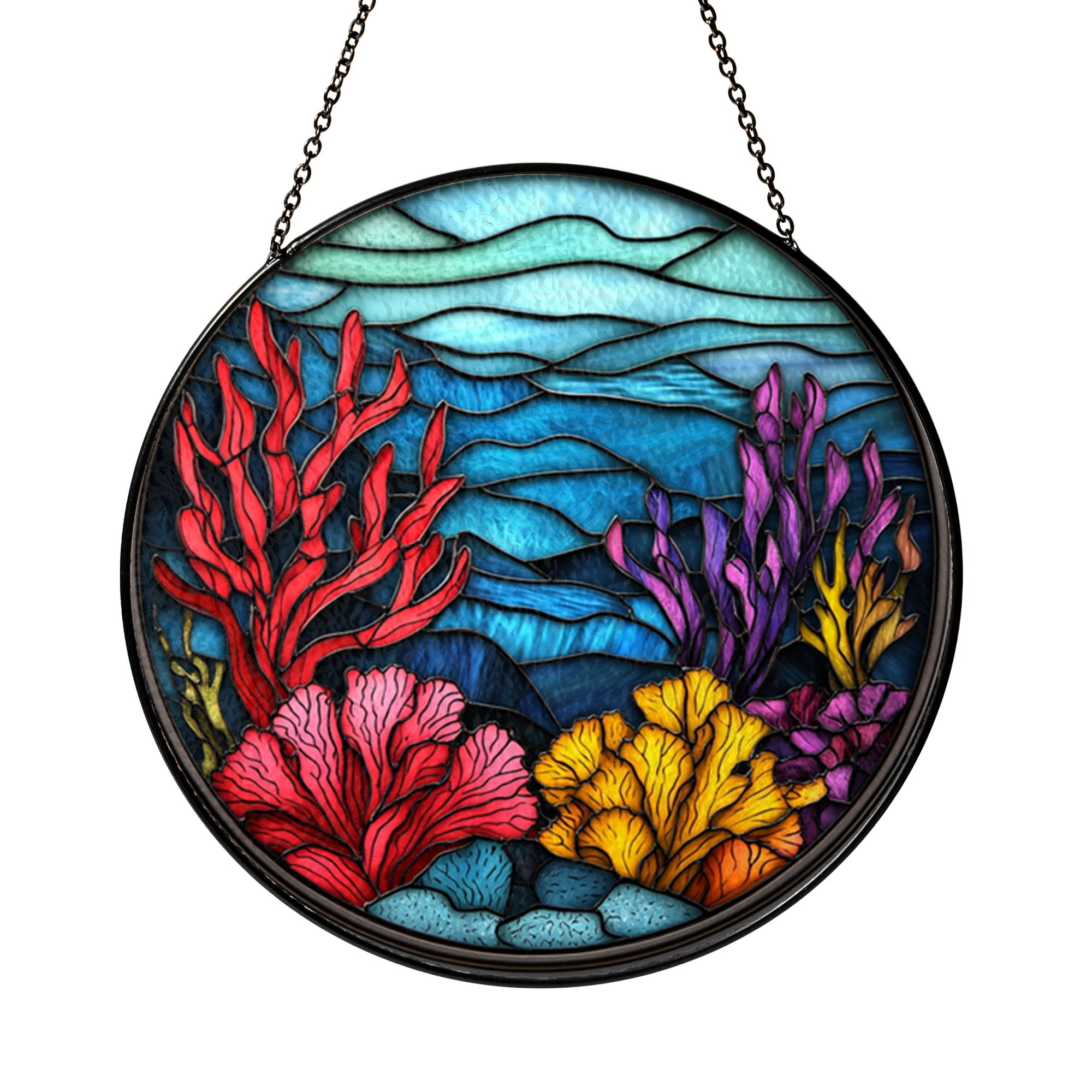 Colorful Coral Reef Ocean Stained Glass Suncatcher Window Decor Marine ...