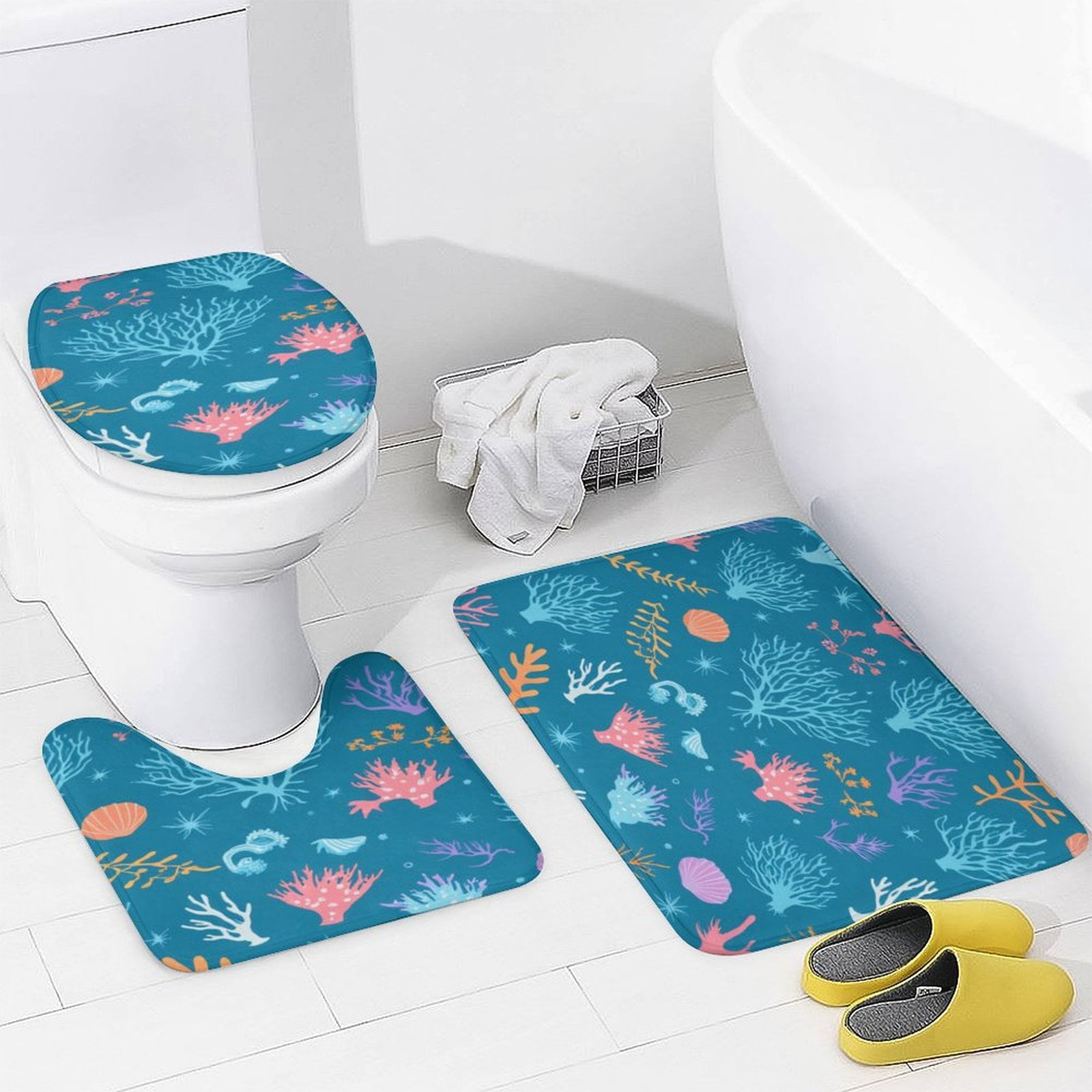 Colorful Coral Reef Pattern Bathroom Mats Sets 3 Piece, Bath Mat Earth ...