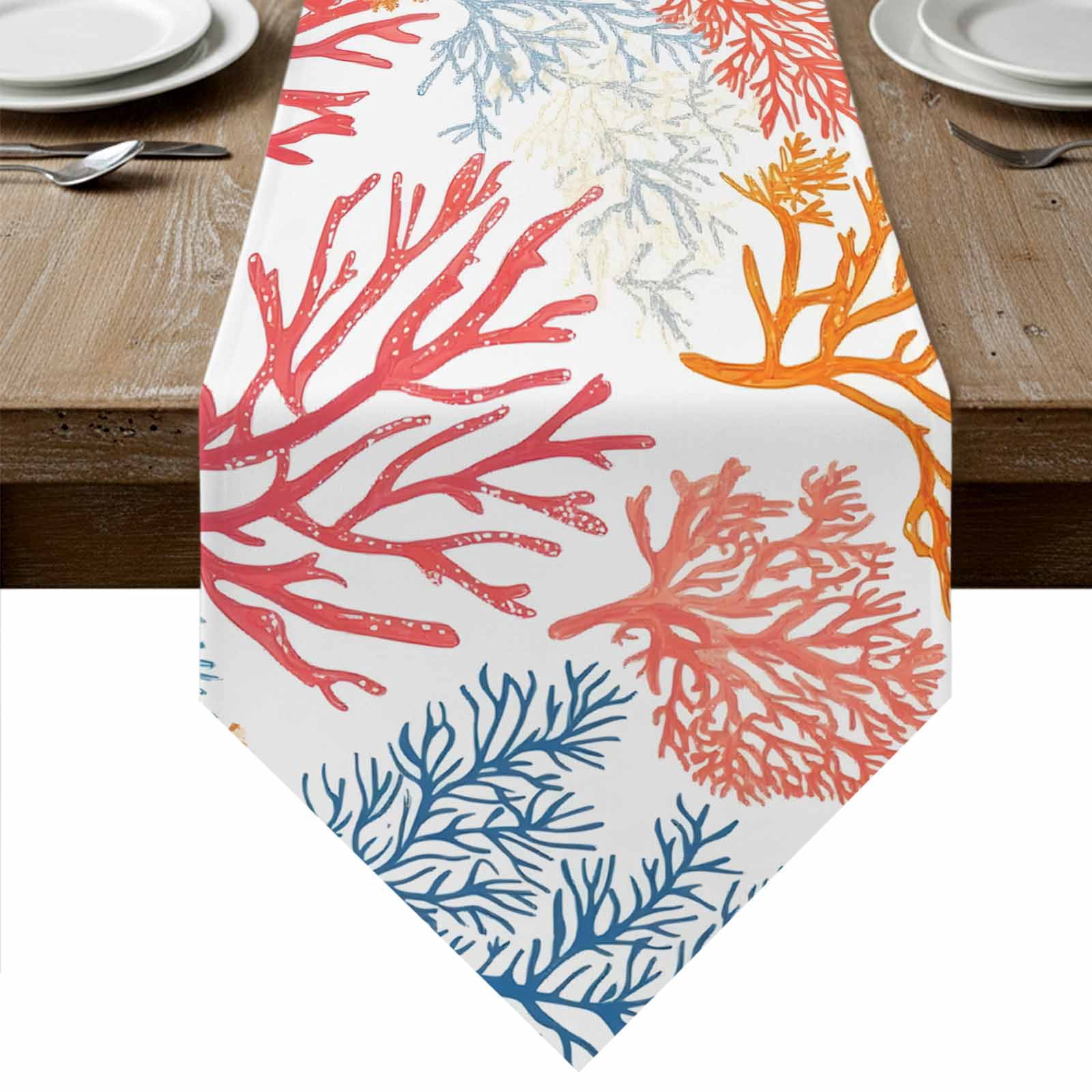 Colorful Coral Table Runner Linen Burlap Table Runner 90 Inches Long ...