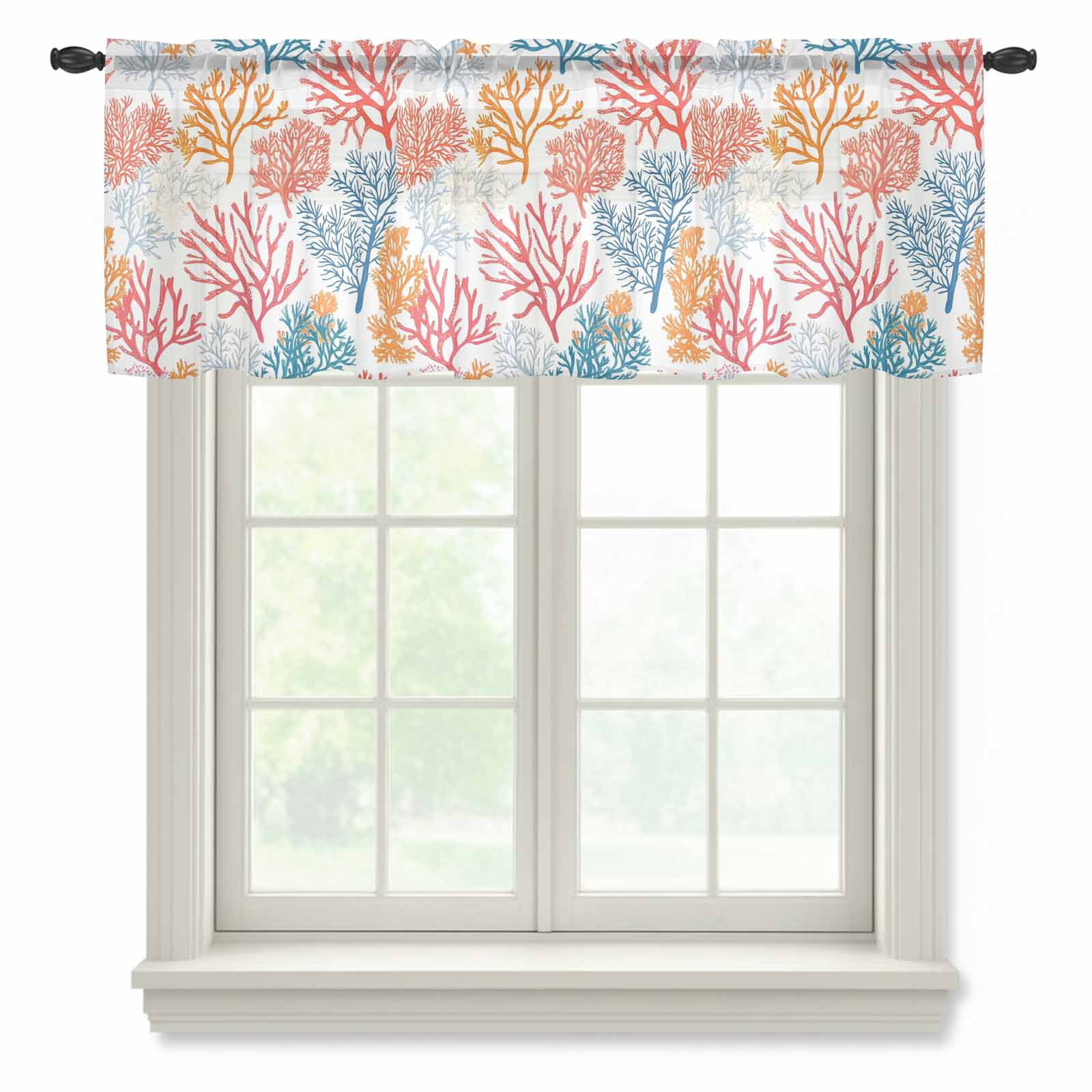 Colorful Coral Valance Curtains for Kitchen/Living Room/Bathroom ...