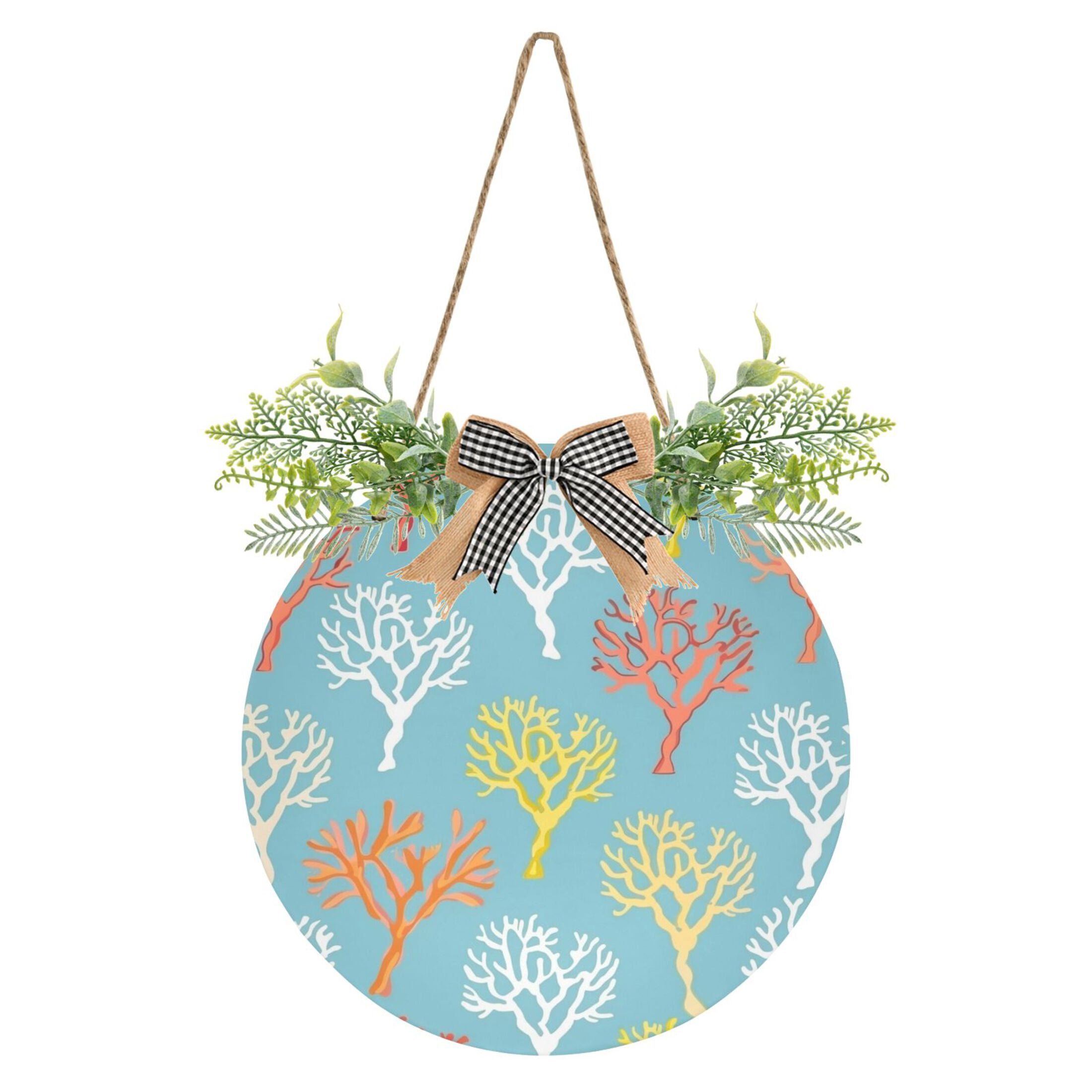 Colorful Coral Welcome Front Door Sign Round 12 inch Porch Hanging Sign ...