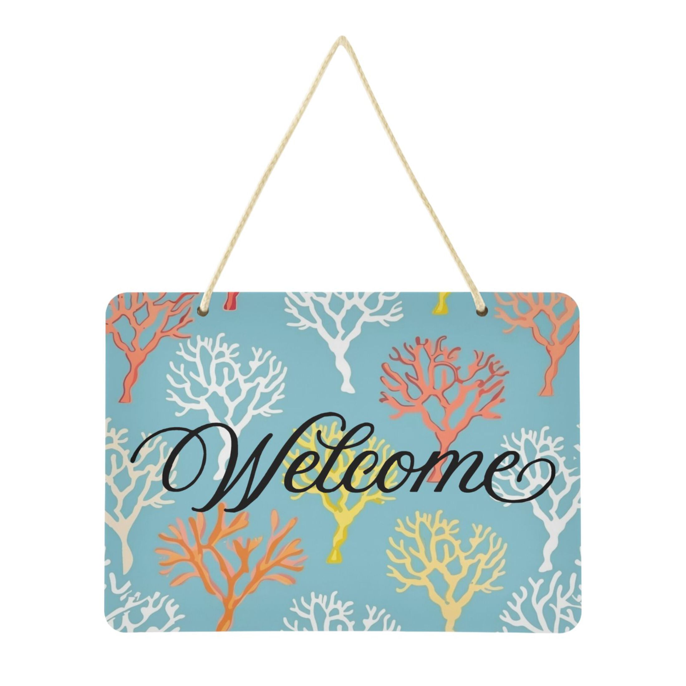 Colorful Coral Welcome Sign Front Door PVC 14x10 inch Hanger Hello Sign ...