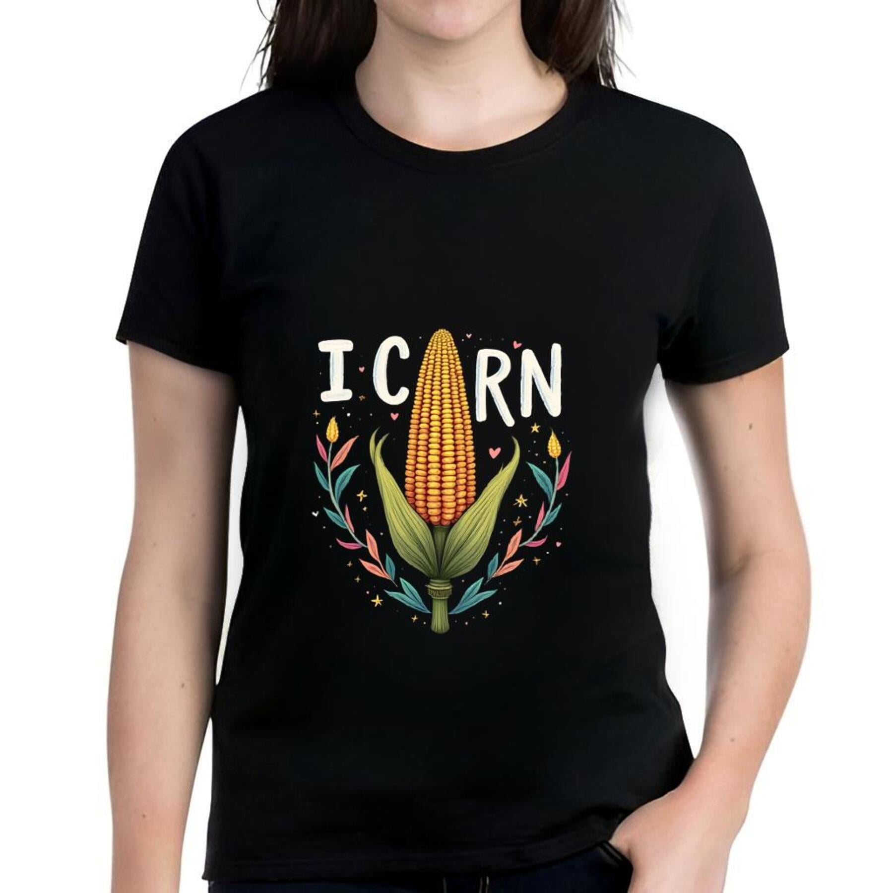 Colorful Corn on the Cob Design Cotton Short Sleeve T-Shirt - " I CARN ...
