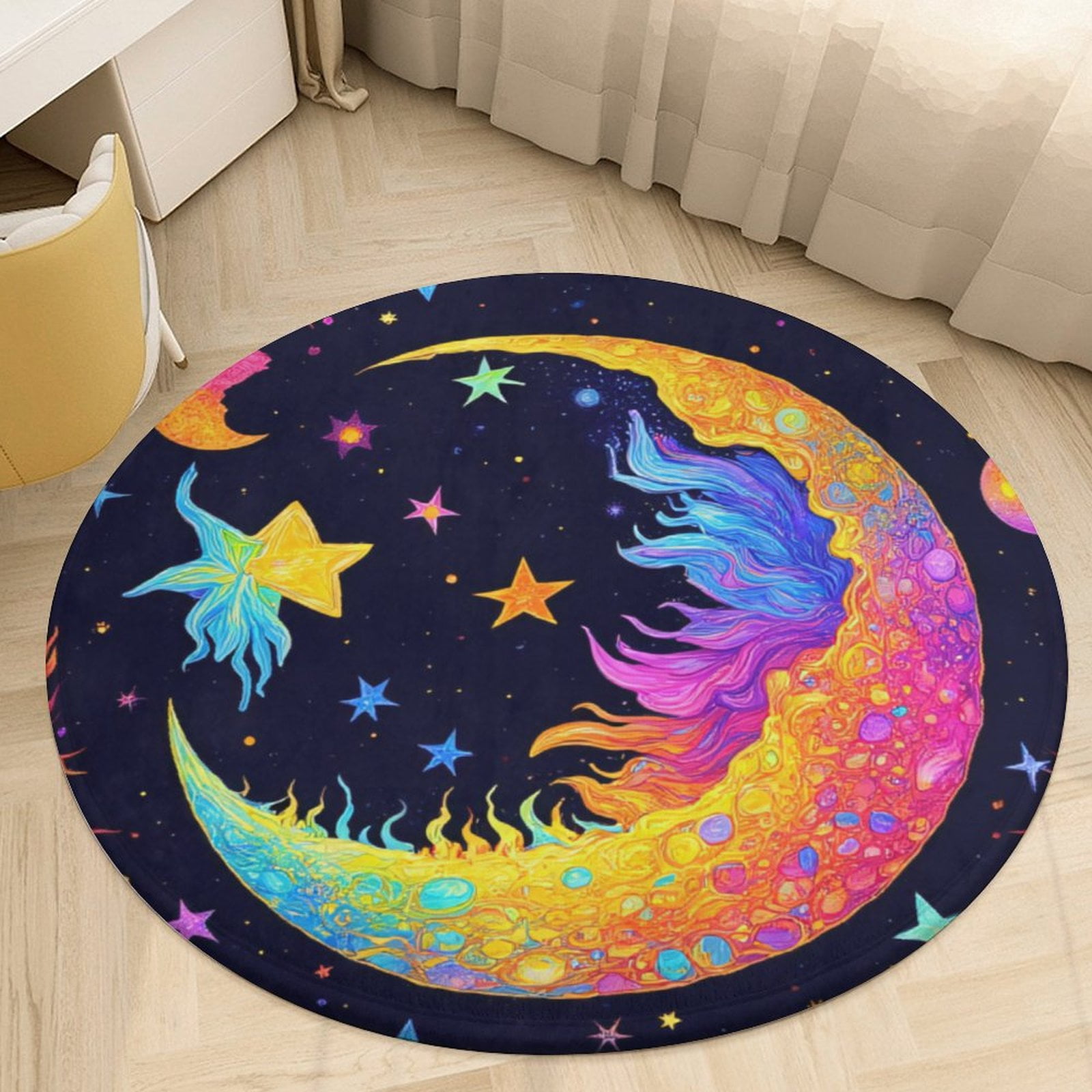 Colorful Cosmic Moon Stars Round Area Rugs for Bedroom Living Room, 4FT ...