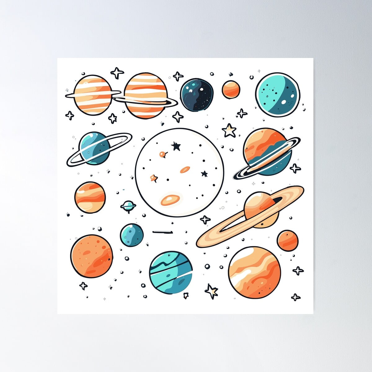 Colorful Cosmic Planets And Stars Illustration Poster Wall Art, Modern ...