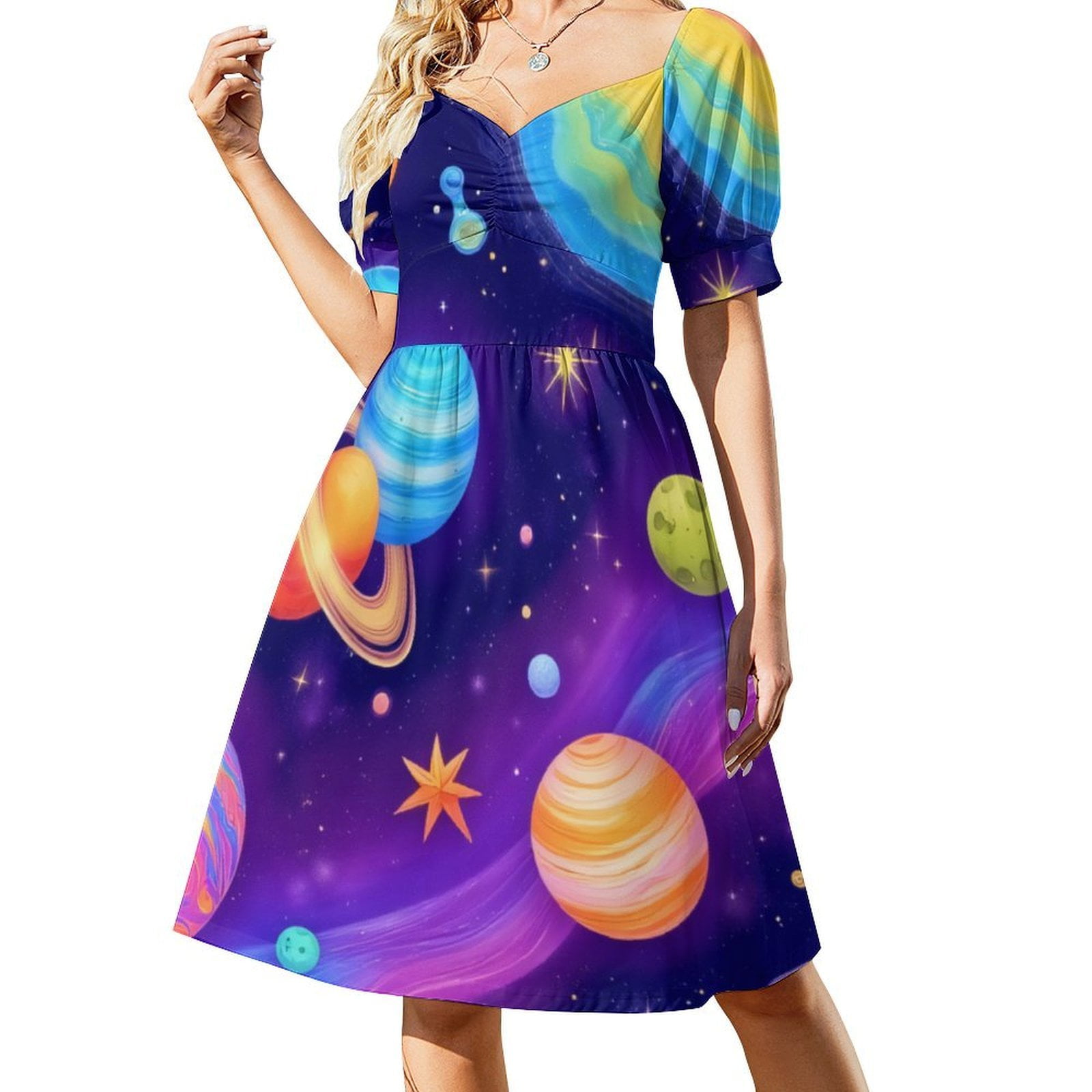 Colorful Cosmic Planets Summer Women's Dress 2025 Elegant Dresses Plus ...
