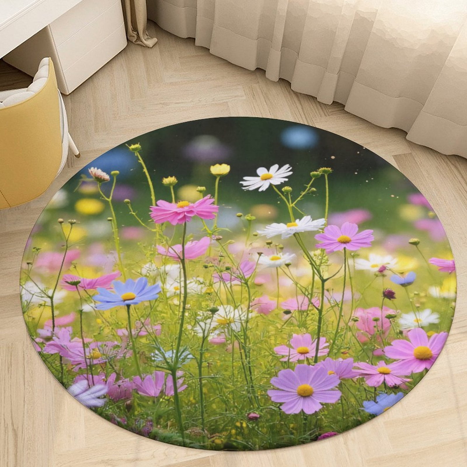 Colorful Cosmos Flower Field Round Area Rugs for Bedroom Living Room ...
