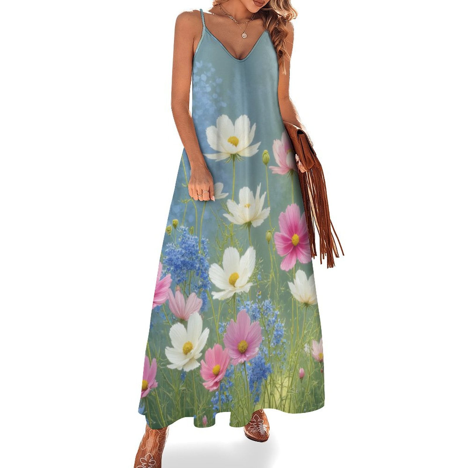 Colorful Cosmos Flower Garden Design Sleeveless Dress Woman Fashion ...