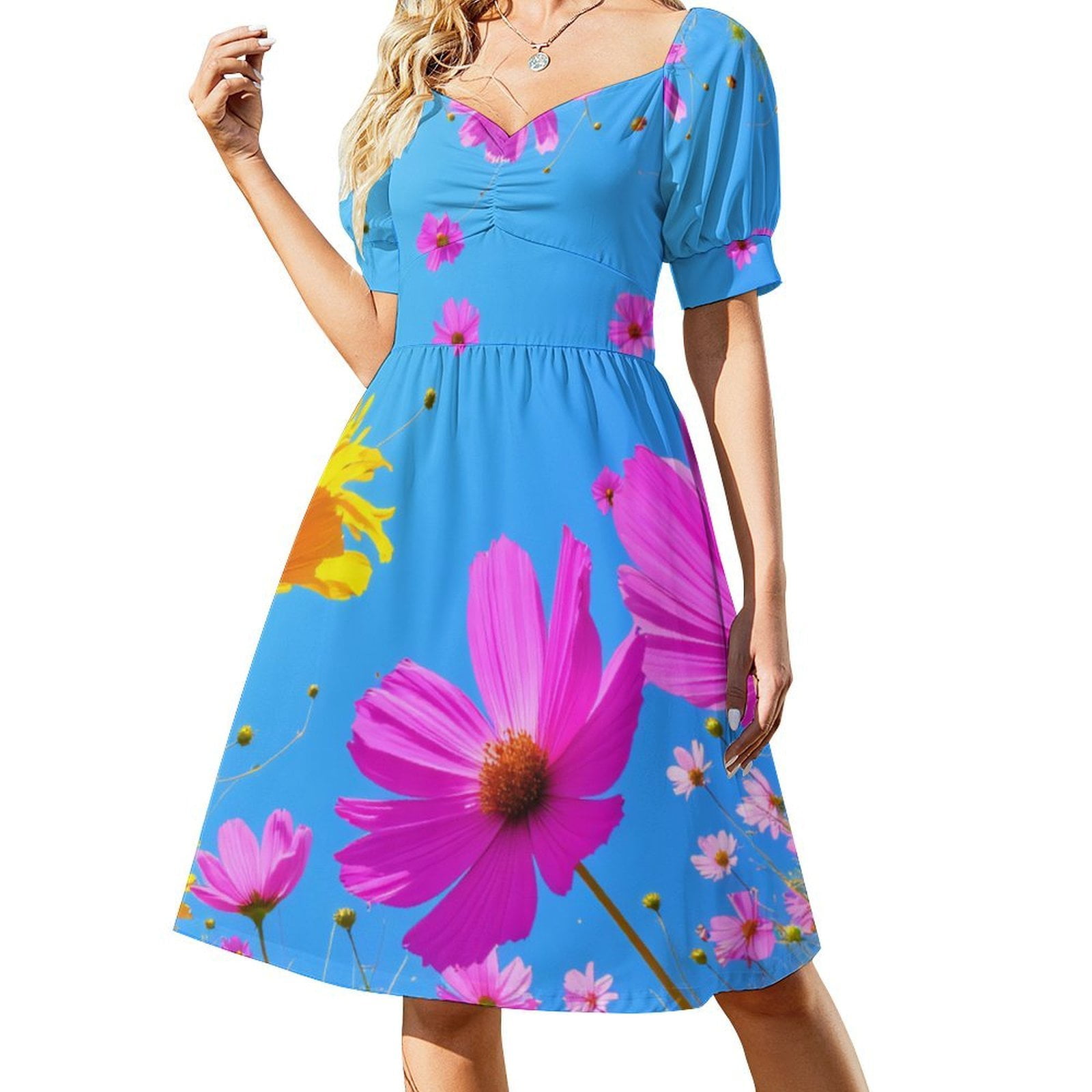 Colorful Cosmos Flowers Sky Summer Women's Dress 2025 Elegant Dresses ...
