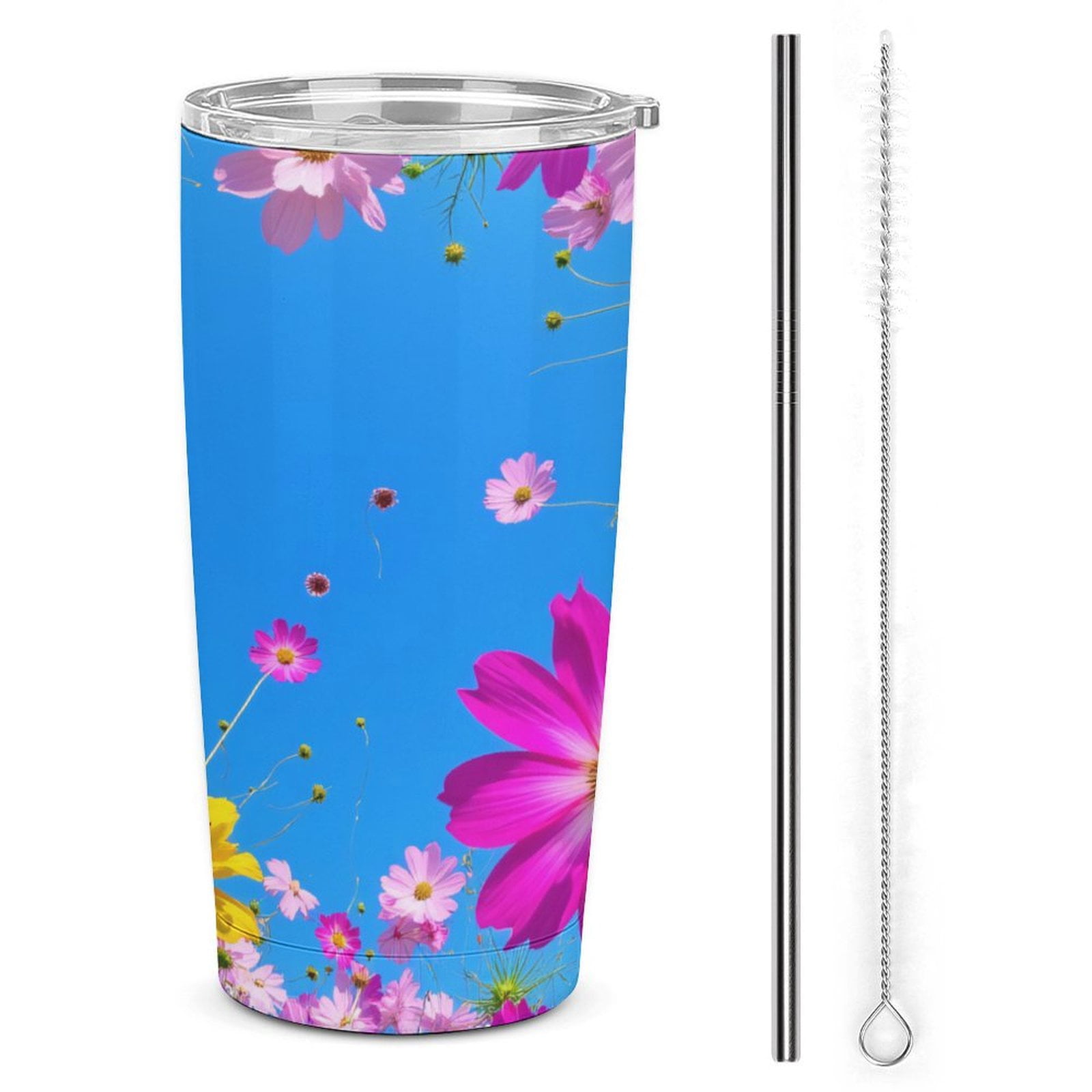 Colorful Cosmos Flowers Sky Tumbler Print 20oz Stainless Steel Coffee ...