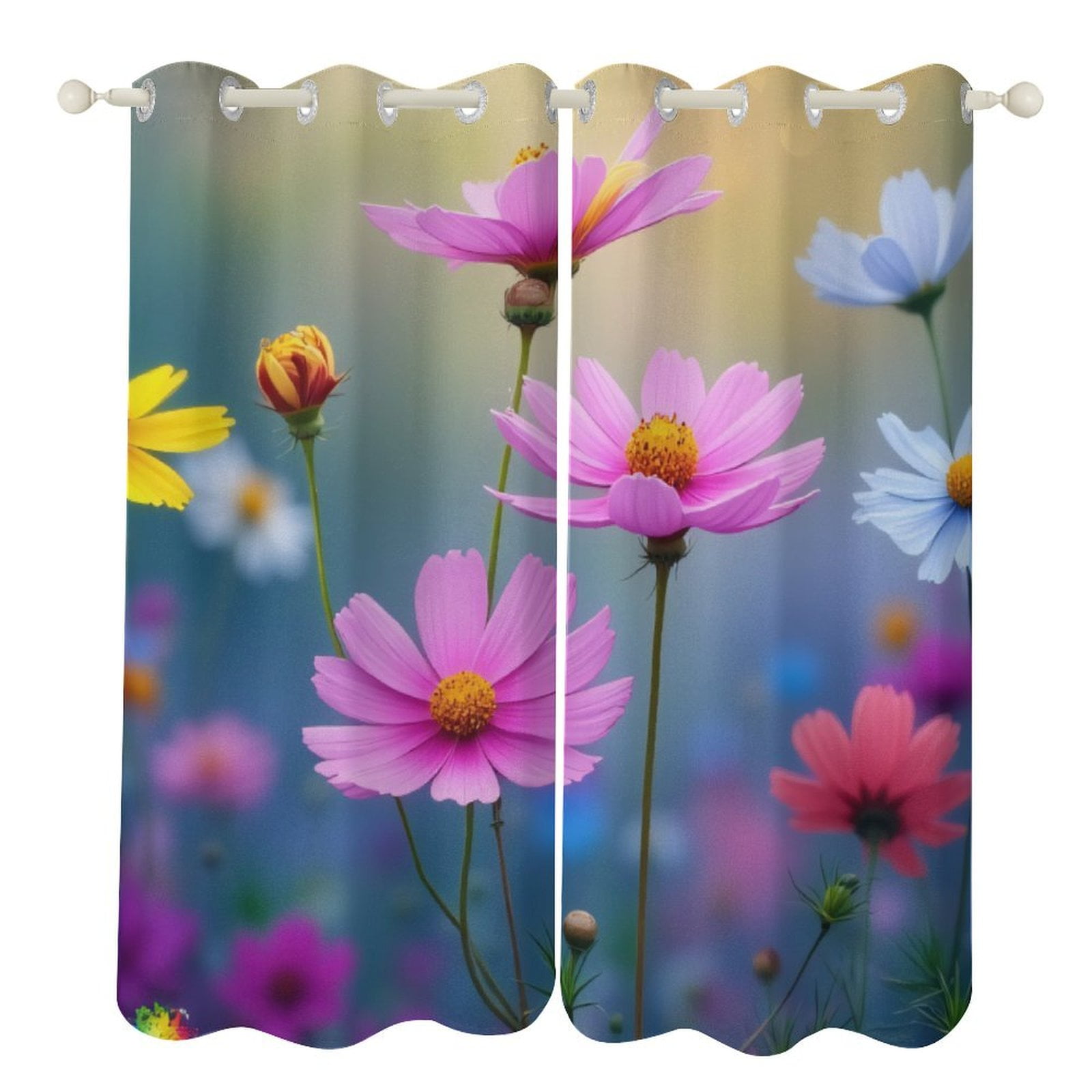 Colorful Cosmos Flowers in Bloom 2 Panels 3D Printing Pattern Curtain for Bedroom Living Room ...