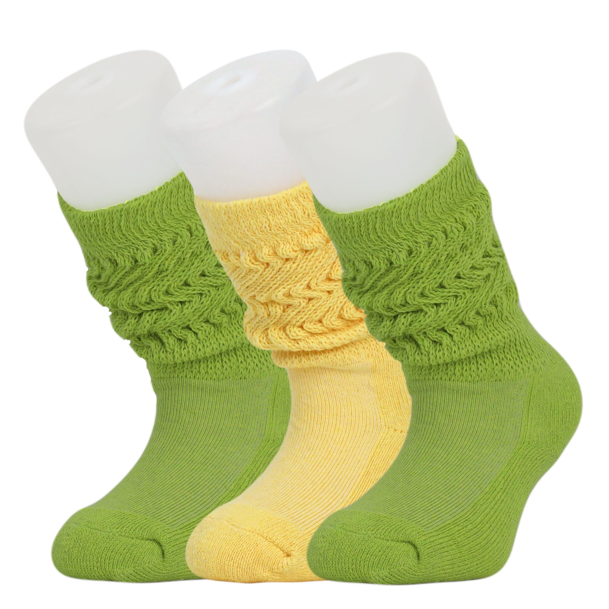 Colorful Cotton Kids Slouch Socks 3 Pairs 6-8 Years Old (Lemon Green ...