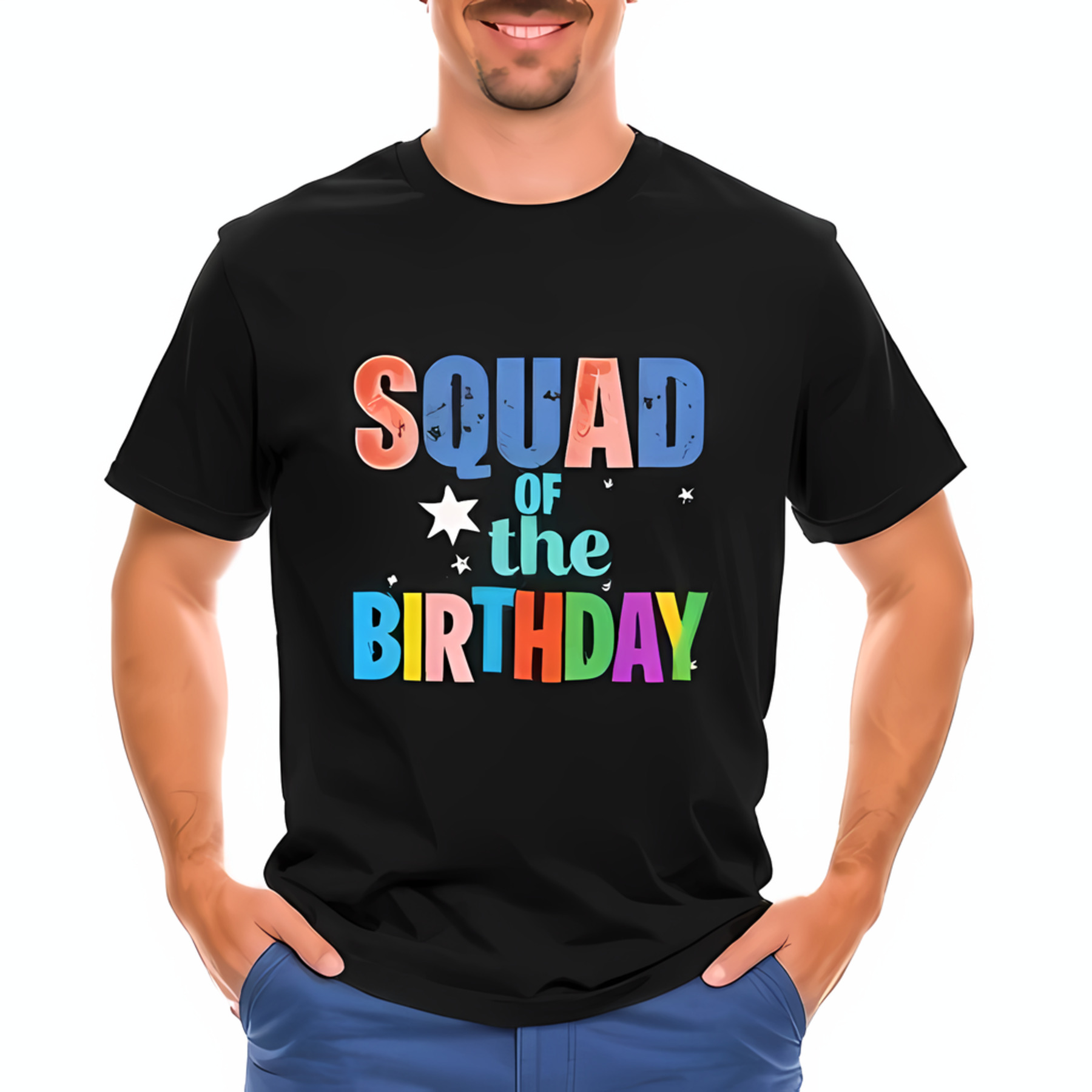 Colorful Cotton Short Sleeve T-Shirt - " SQUAD OF THE BIRTHDAY " Fun ...