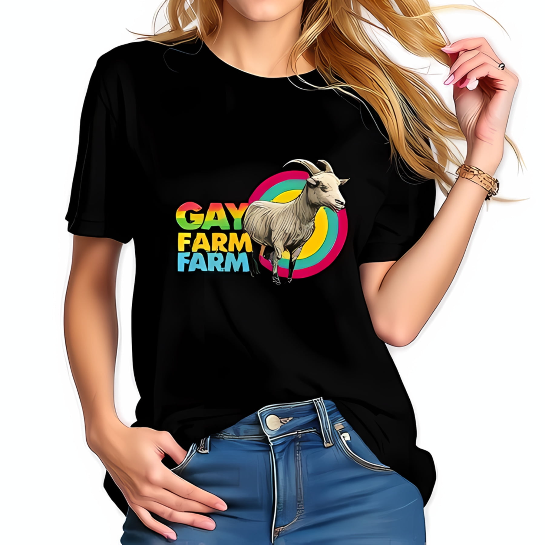 Colorful Cotton Short Sleeve T-Shirt with 'GAY FARM FARM' Text ...