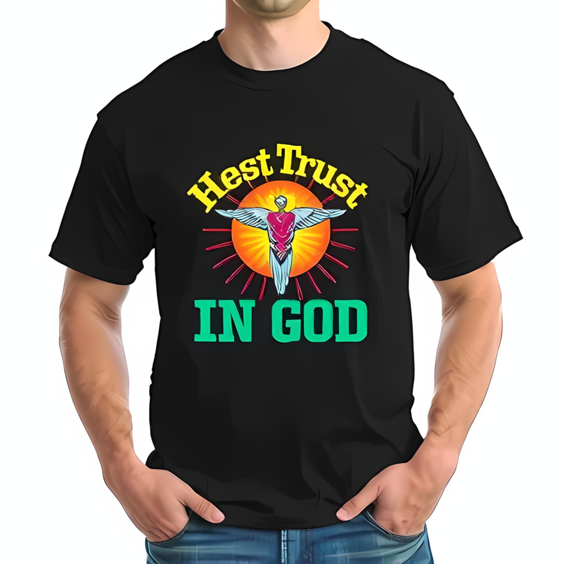 Colorful Cotton Short Sleeve T-Shirt with " Hest Trust IN GOD " Design ...