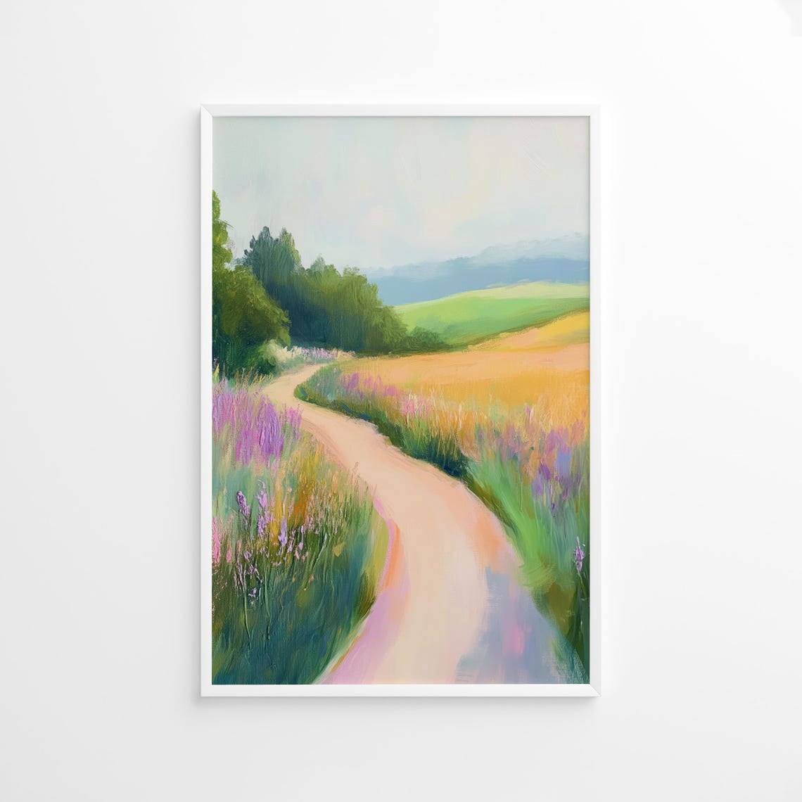 Colorful Country Road Poster, Wildflower Landscape Wall Art, Serene ...