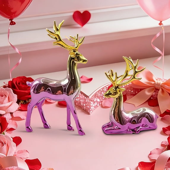 Colorful Couple Deer Figurines 2-Piece Set - Home Decor Ornaments for ...