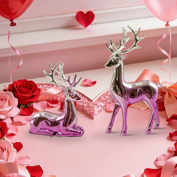 Colorful Couple Deer Figurines 2-Piece Set - Home Decor Ornaments for ...
