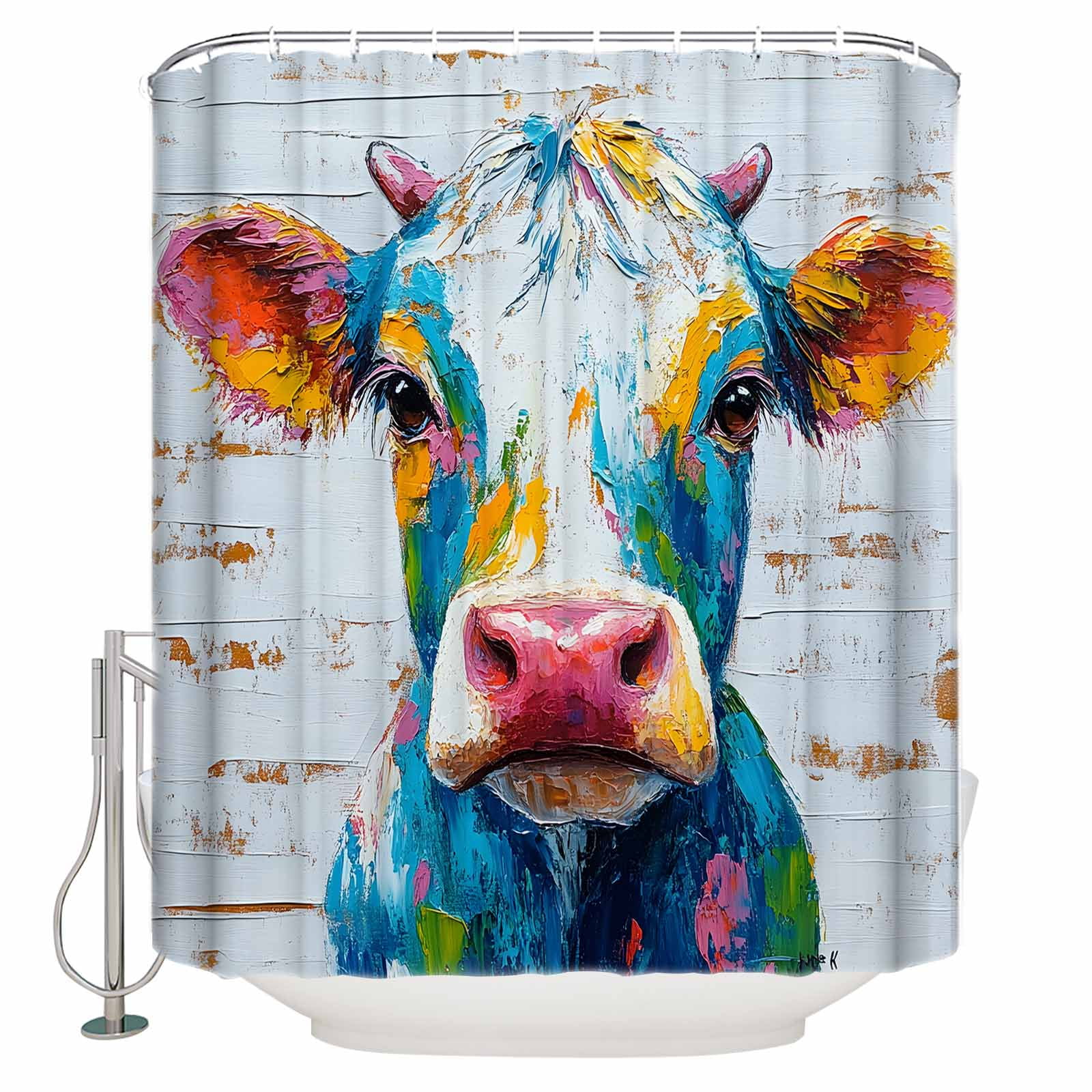 Colorful Cow Bathroom Shower Curtains with 12 Hooks Polyester ...