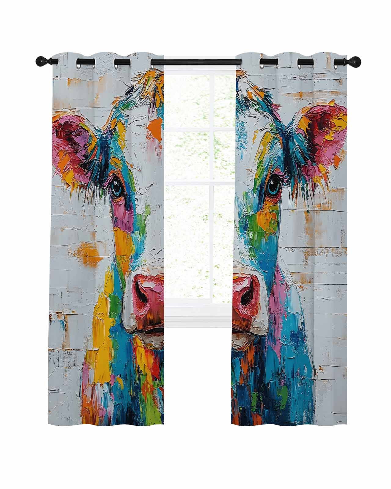 Colorful Cow Blackout Curtains 84 Inches Length, Farmhouse Oil Abstract ...