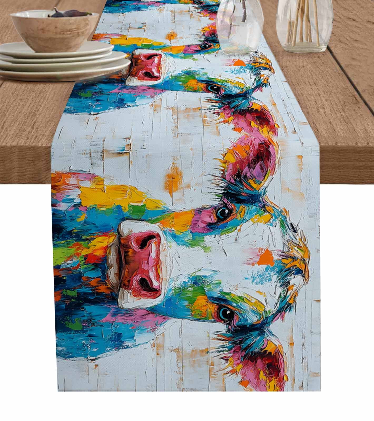 Colorful Cow Burlap Cotton Table Runner 16x72 Inches Long, Farmhouse ...