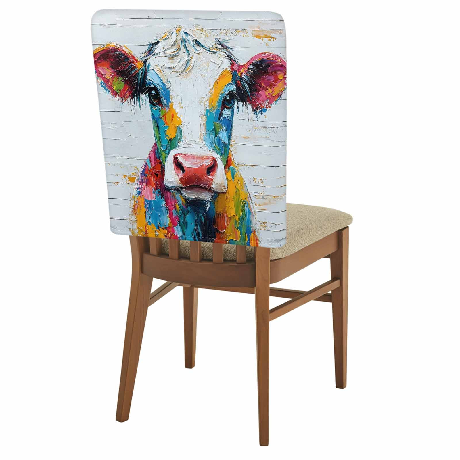 Colorful Cow Chair Back Covers Set of 8, Rustic Animal Stretch Dining ...