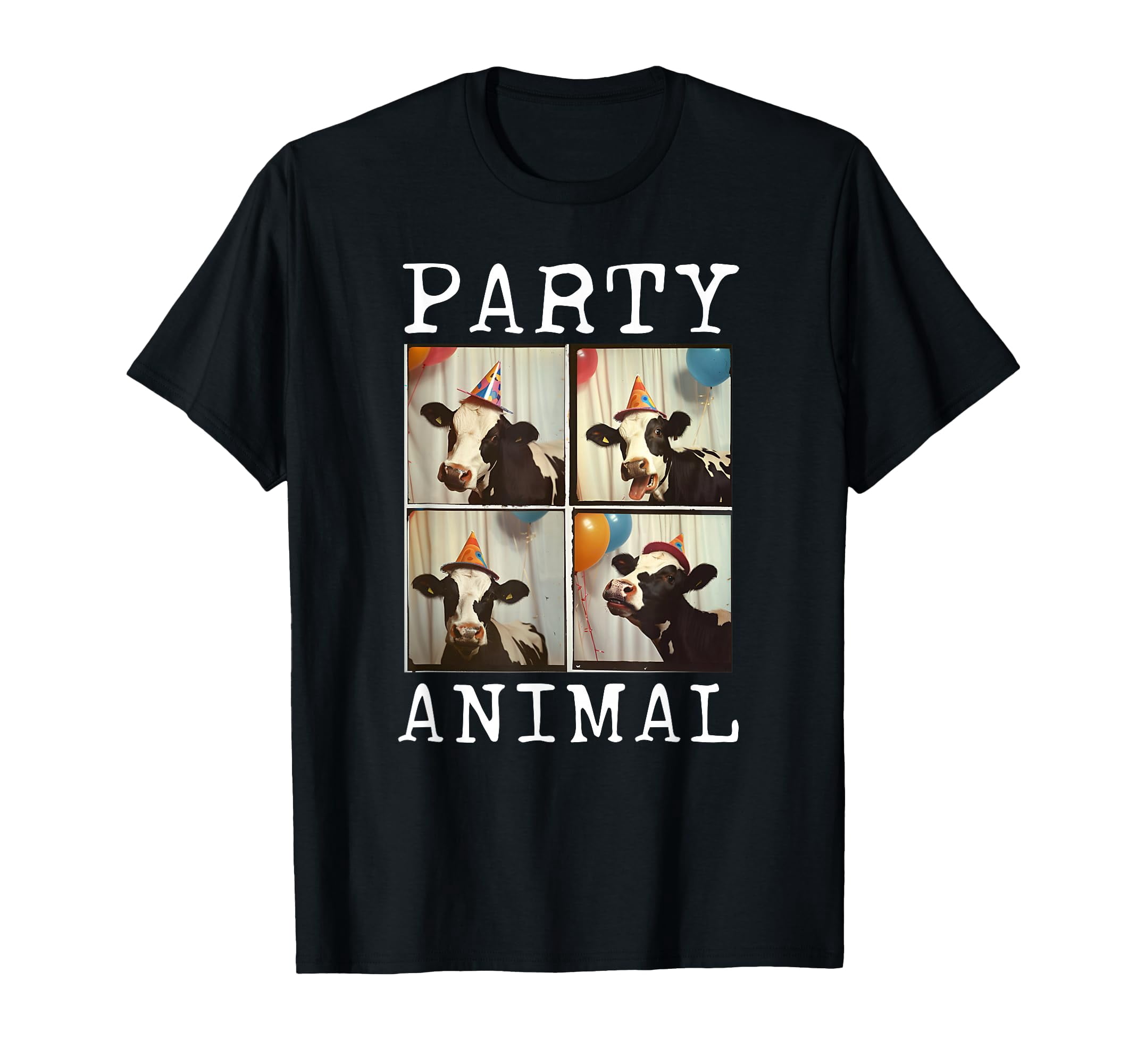 Colorful Cow Face Party Hat T-Shirt with Fun Balloon Collage - Funny ...