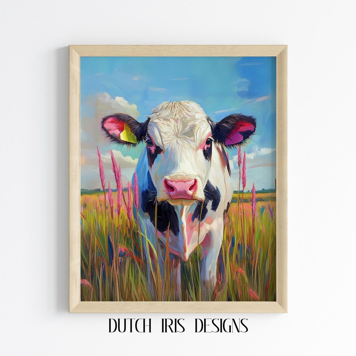 Colorful Cow In Field, Rustic Farmhouse Art, Vibrant Pasture Scene ...