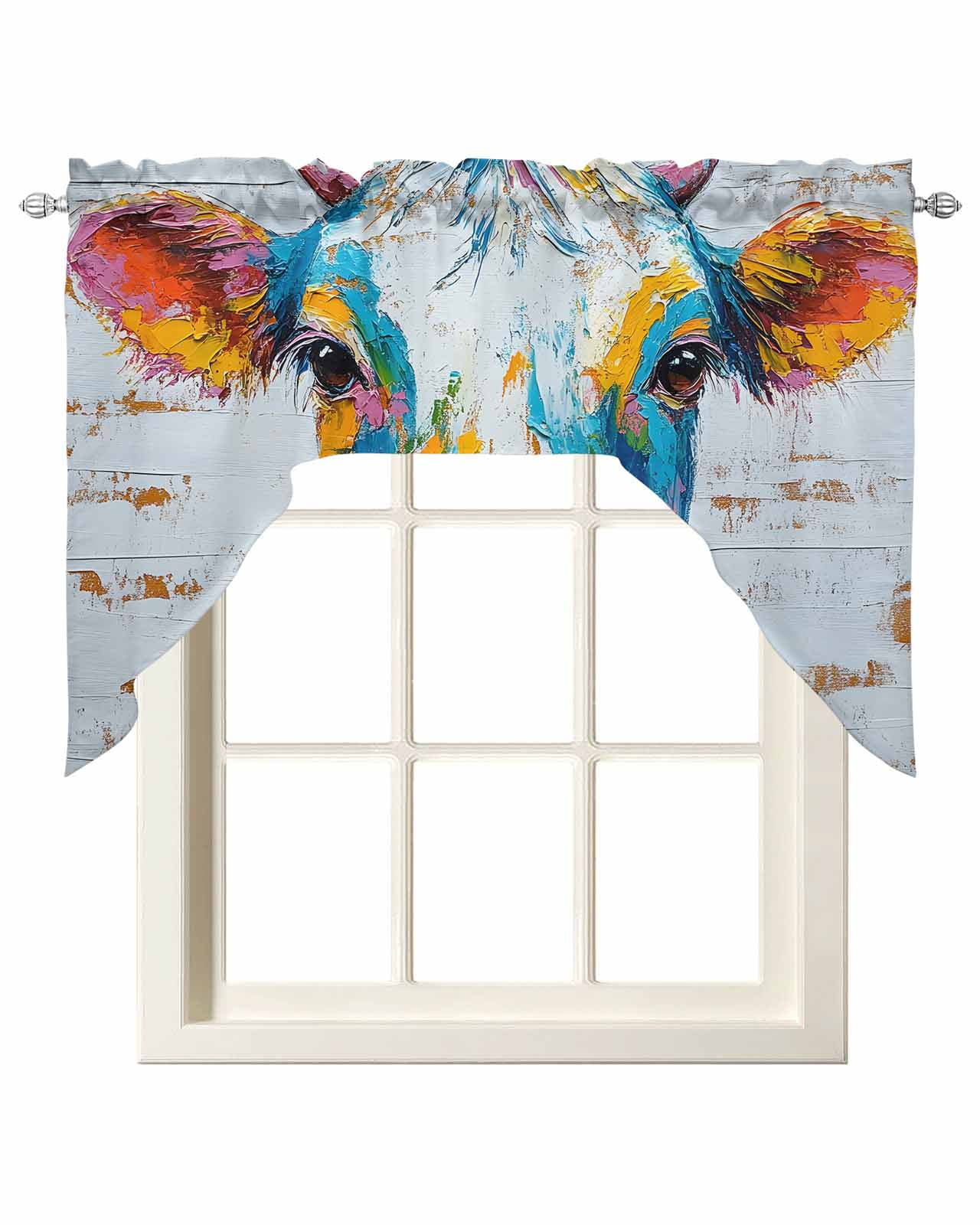 Colorful Cow Kitchen Swag Valances for Windows, Country Retro Abstract ...