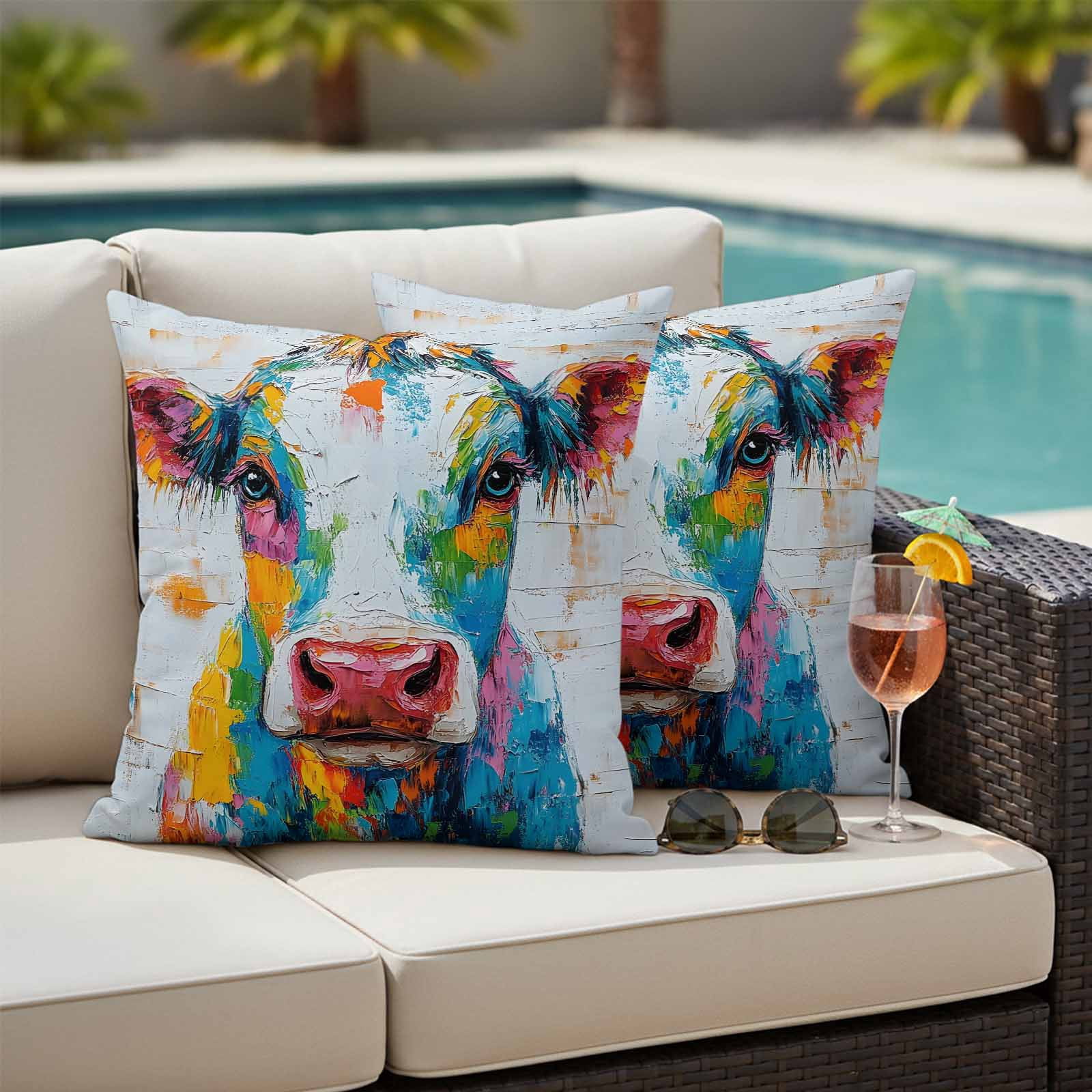 Colorful Cow Outdoor Pillow Covers 20x20 Inch Throw Pillow Covers Set ...