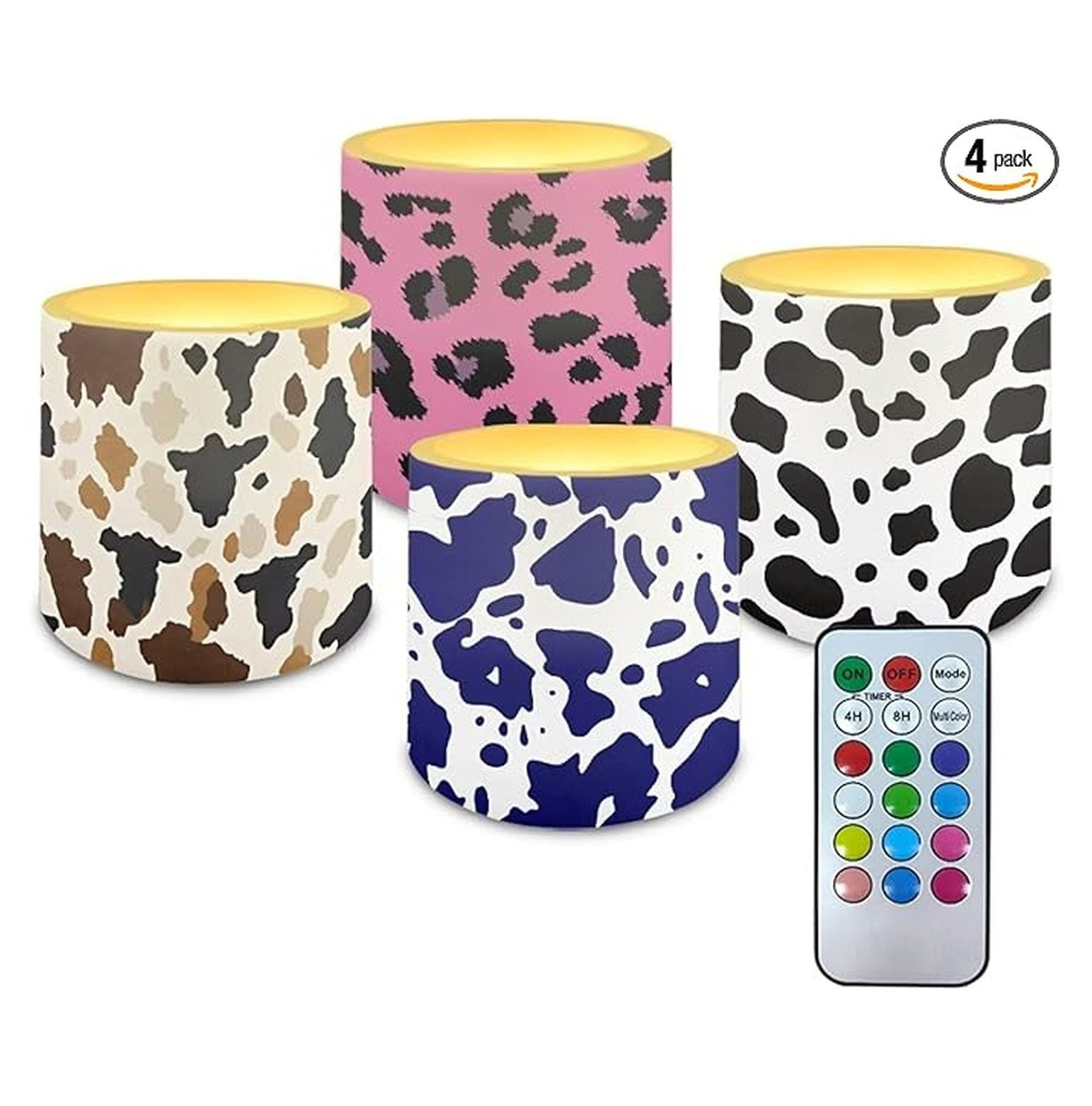 Colorful Cow Print 3 inch Realistic Flickering Flameless Candles with ...