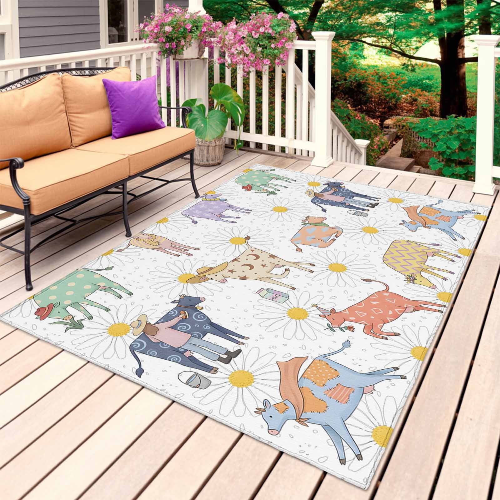 Colorful Cow Print Outdoor Rug 6x9 Ft, Non Slip Washable Area Rug, Cute ...