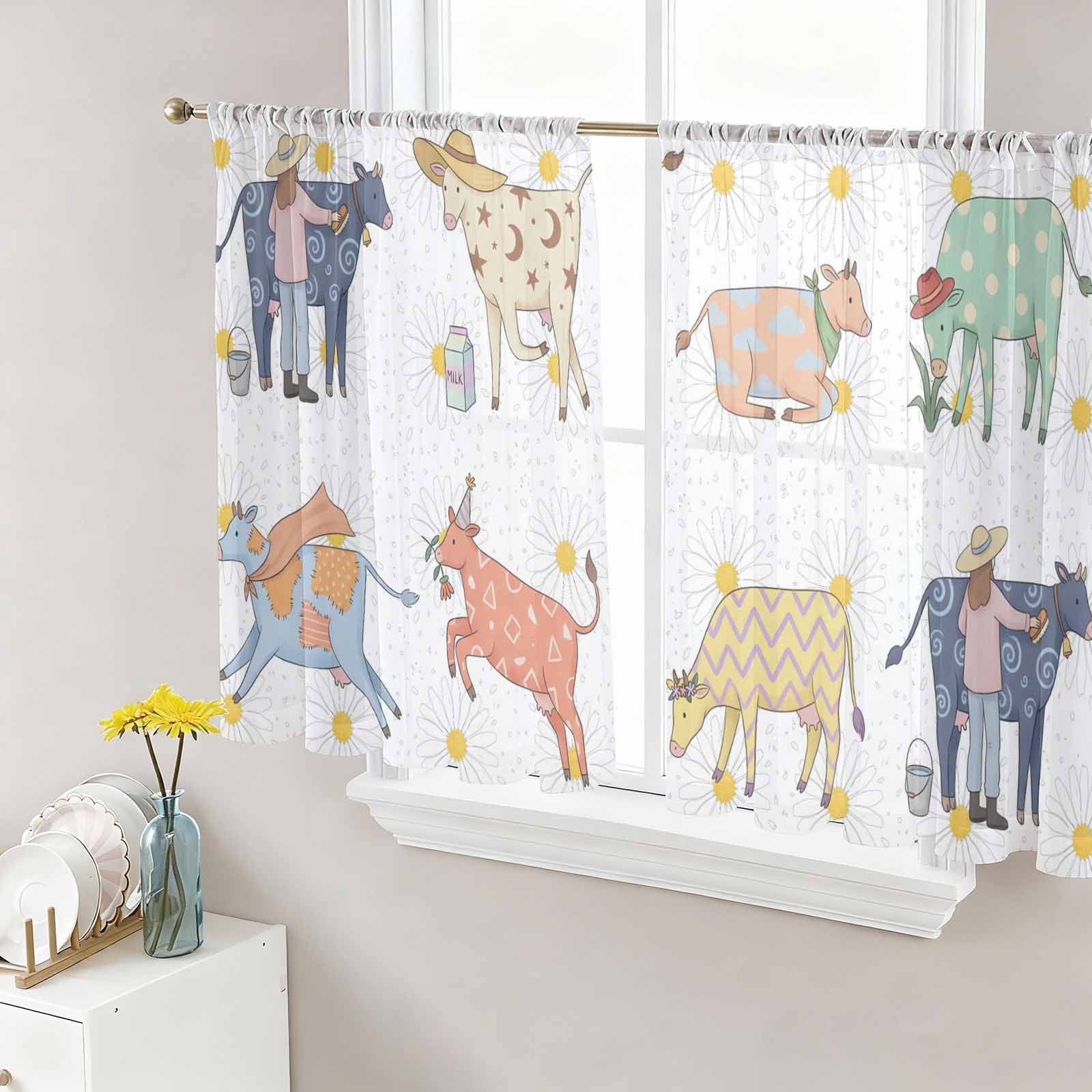 Colorful Cow Print Sheer Curtains for Living Room Bedroom Cute ...