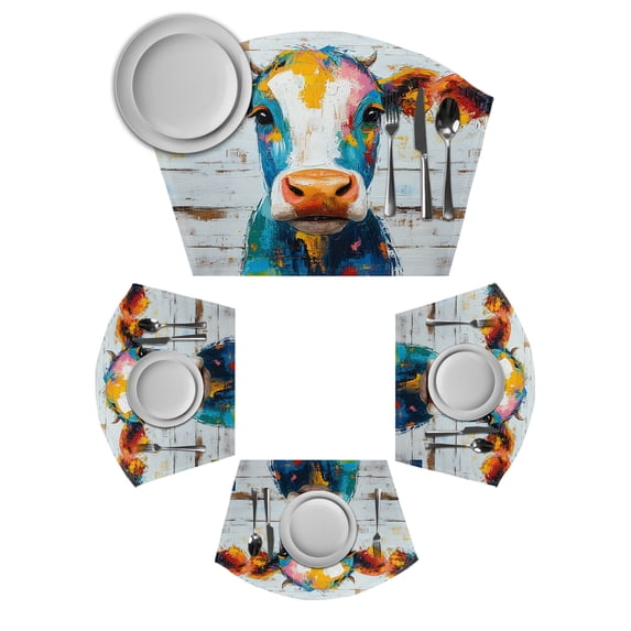 Colorful Cow Round Table Placemats Set of 4 Wedge Placemats, Farmhouse ...