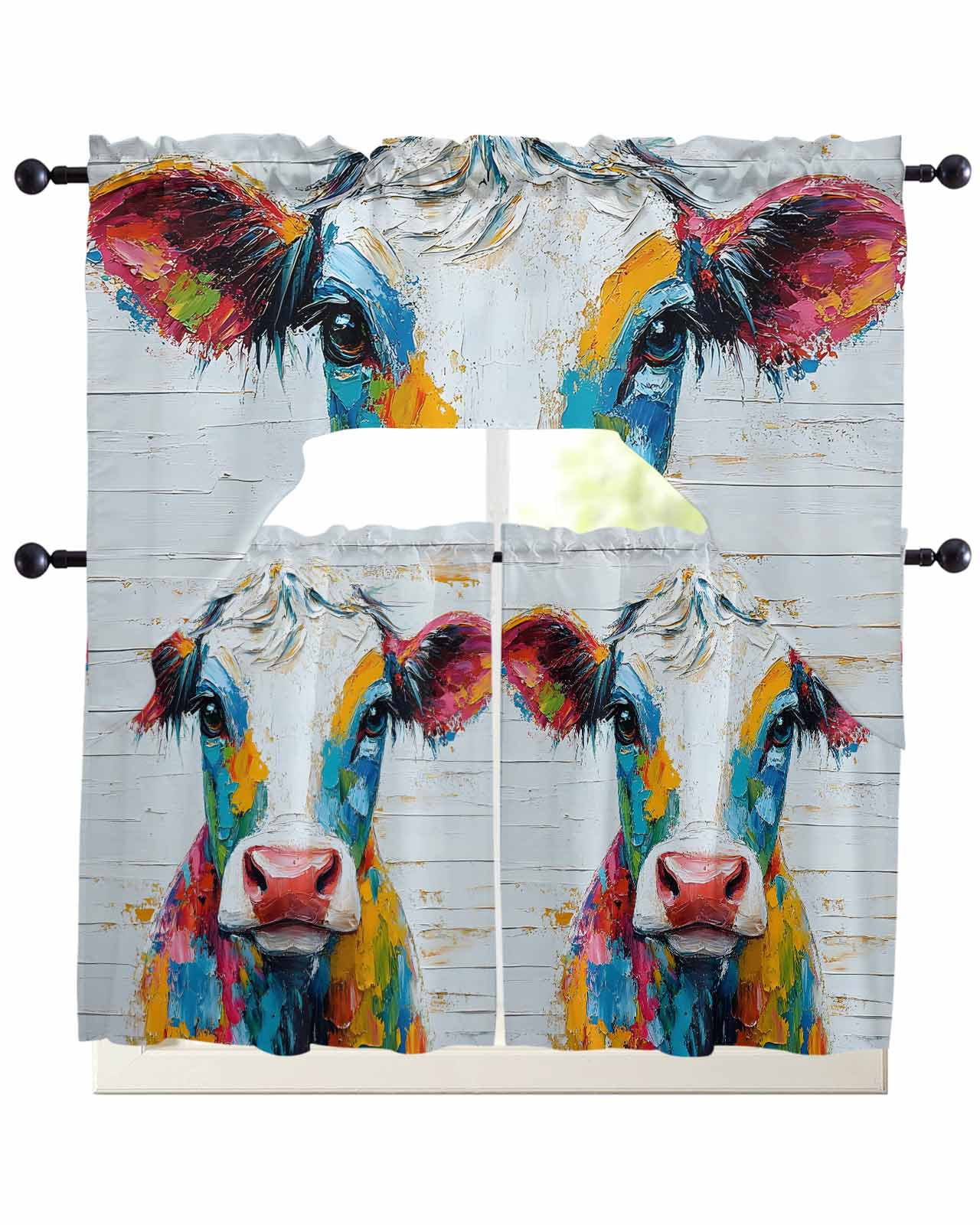 Colorful Cow Swag Valance and Tier Curtains Set Rustic Animal Abstract ...