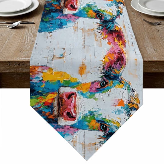 Colorful Cow Table Runner Linen Burlap Table Runner 72 Inches Long ...