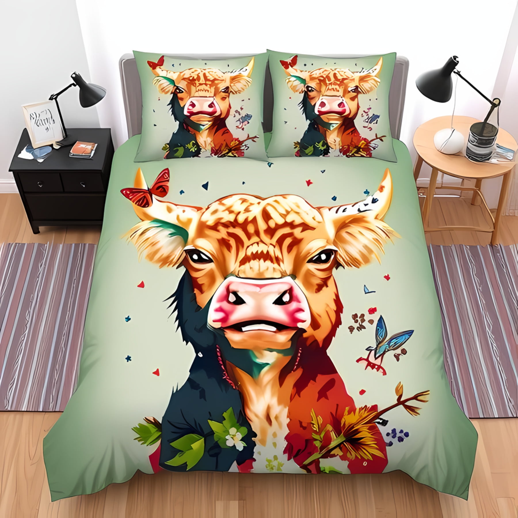 Colorful Cow-Themed 3-Piece Duvet Cover Set - Adorable Cow Face Design ...