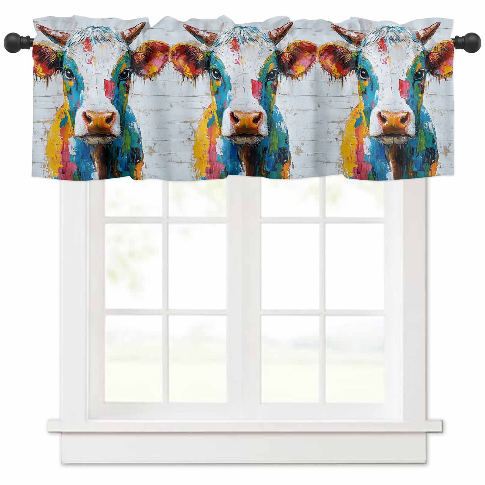 Colorful Cow Valances for Windows Farmhouse Kitchen Curtains Valances ...