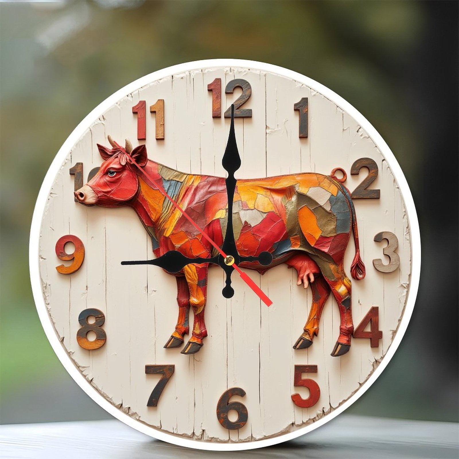 Colorful Cow Wall Clock， Rustic Wooden Design， Unique Home Decor 10 ...