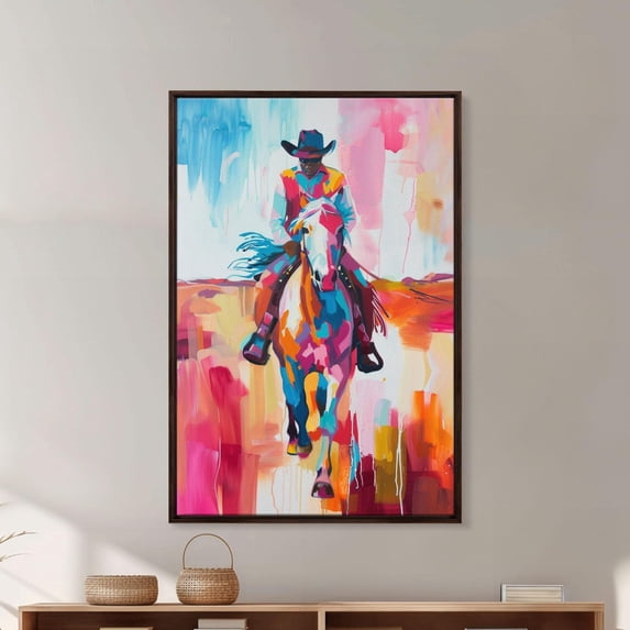Colorful Cowboy Horseback Dynamic Western Wall Art Unframed Paper Print ...