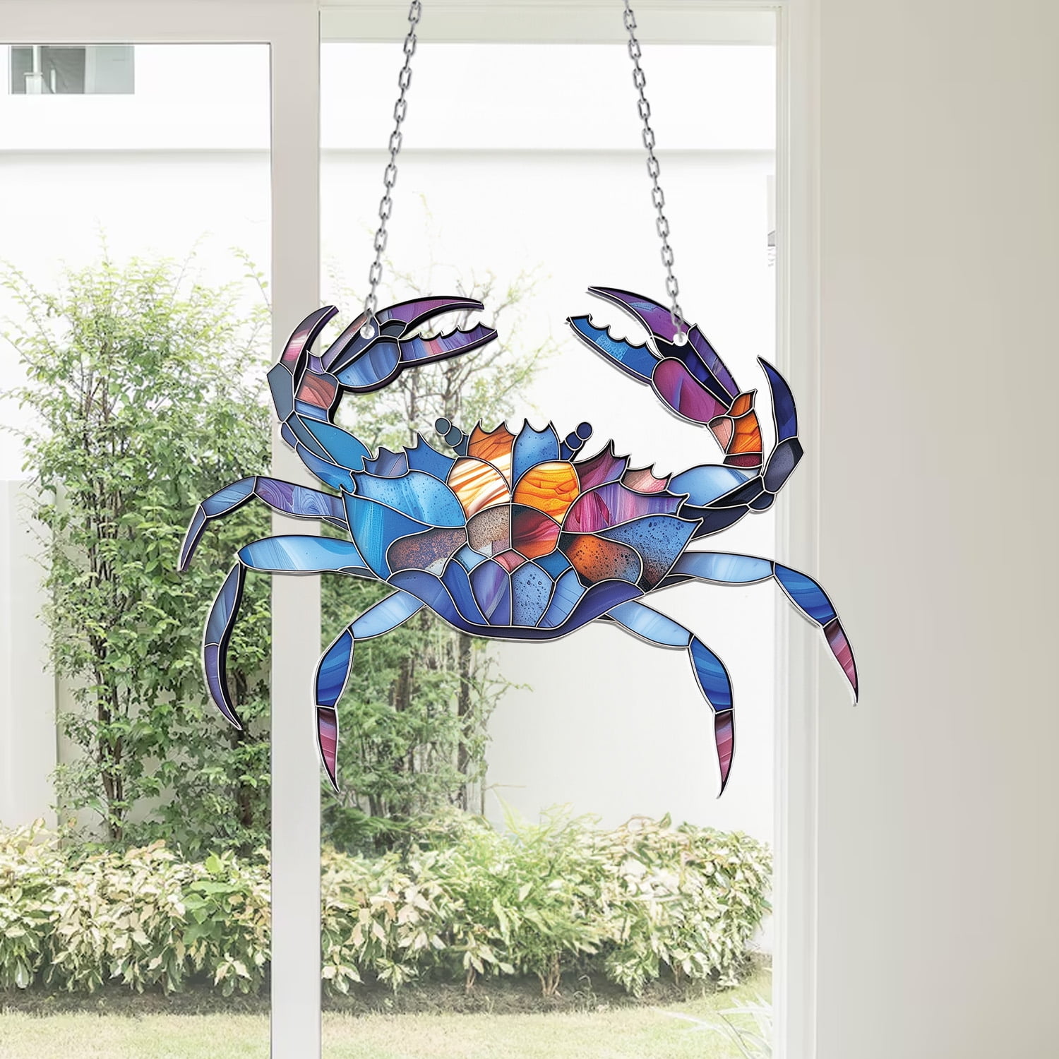 Colorful Crab Acrylic 2D Window Hanging, Marine Stained Glass Style ...