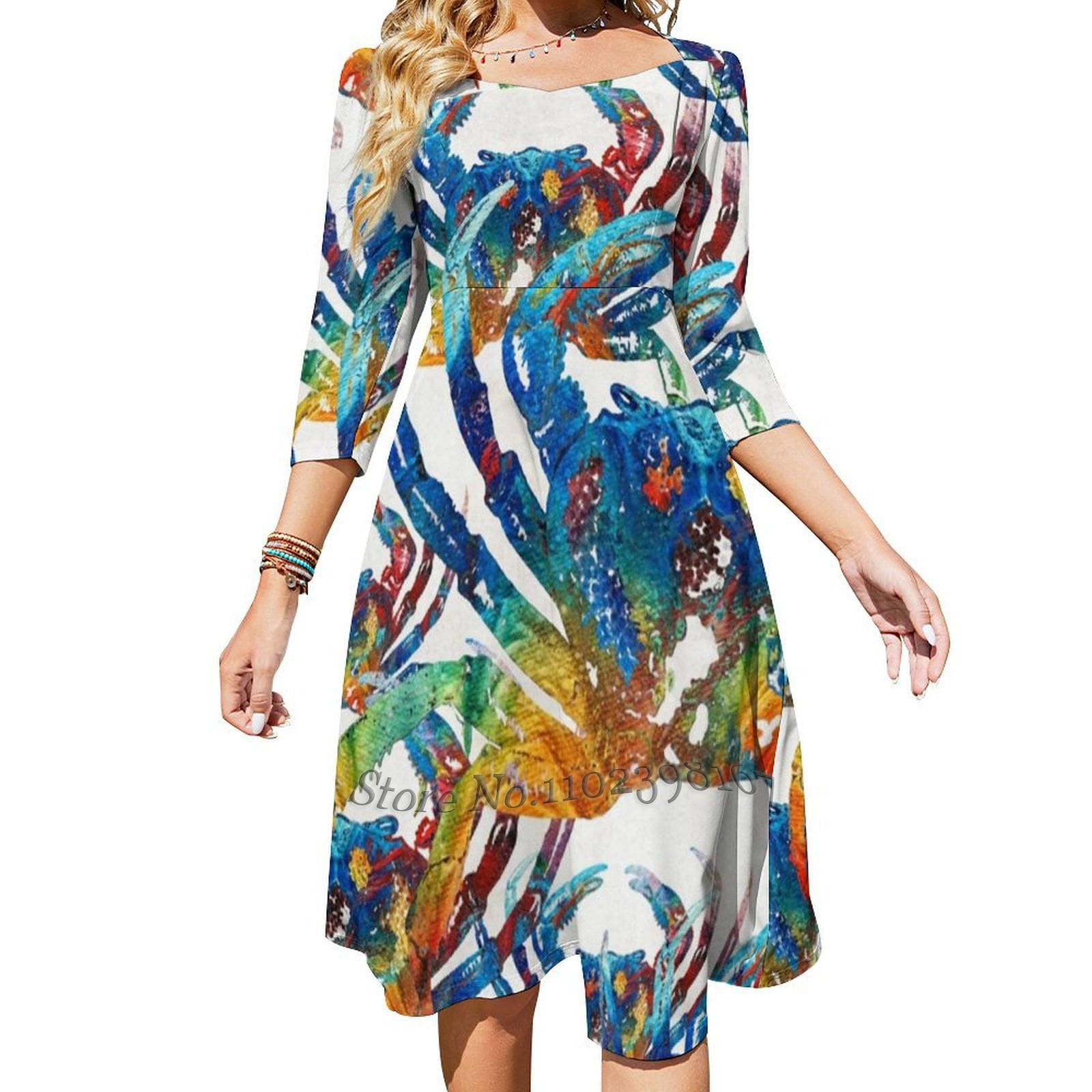 Colorful Crab Collage Art By Sharon Cummings Sweet Elegant Dress Women ...