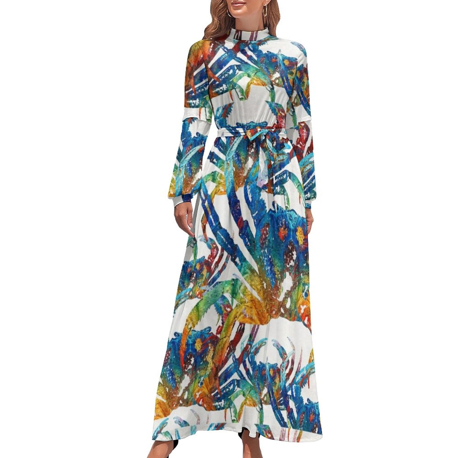Colorful Crab Collage Art by Sharon Cummings Long Dress women's luxury ...